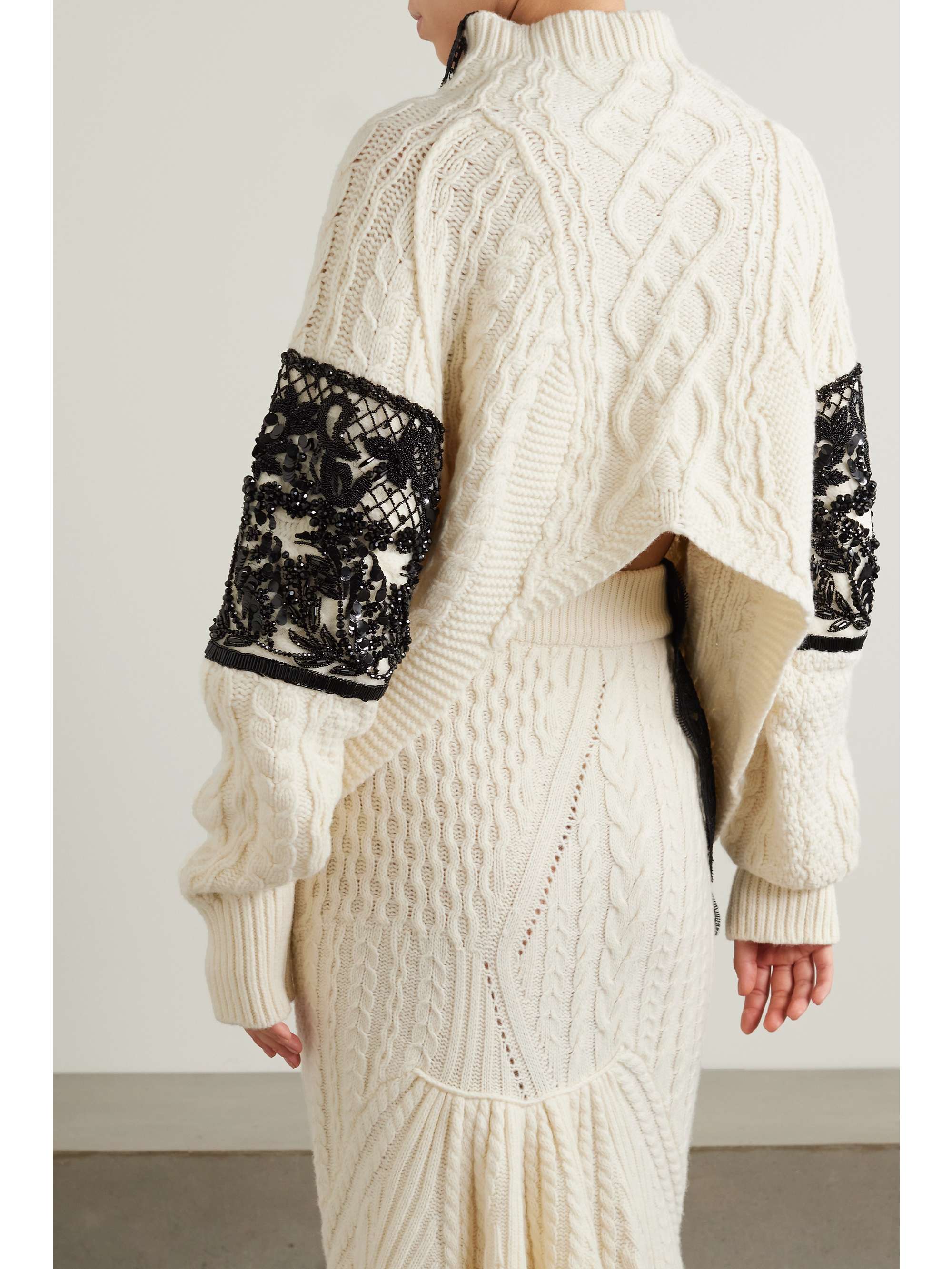 ERDEM Lace-trimmed embellished cable-knit wool-blend sweater | NET-A-PORTER