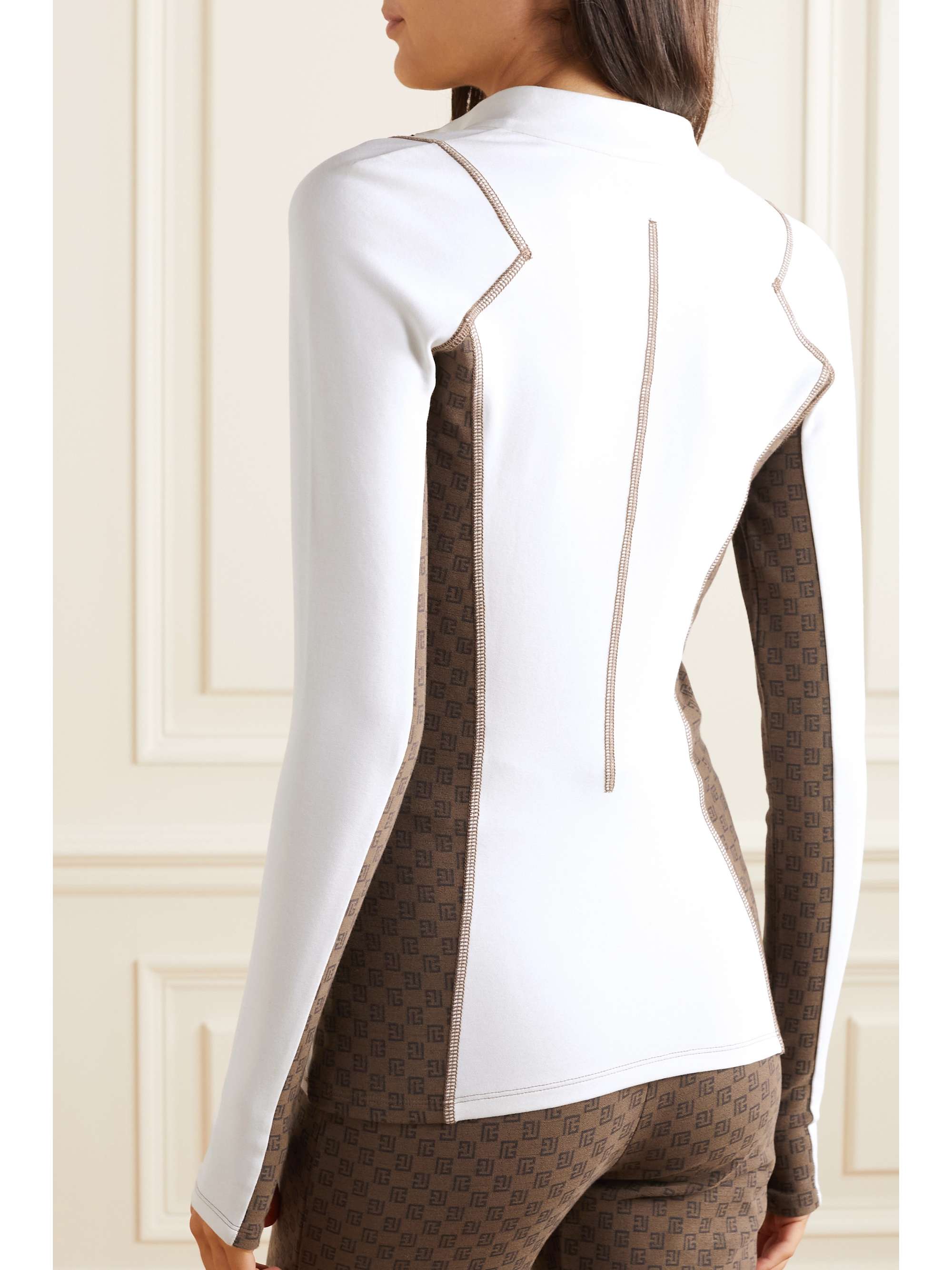 BALMAIN Printed paneled stretch cotton-jersey base layer | NET-A-PORTER