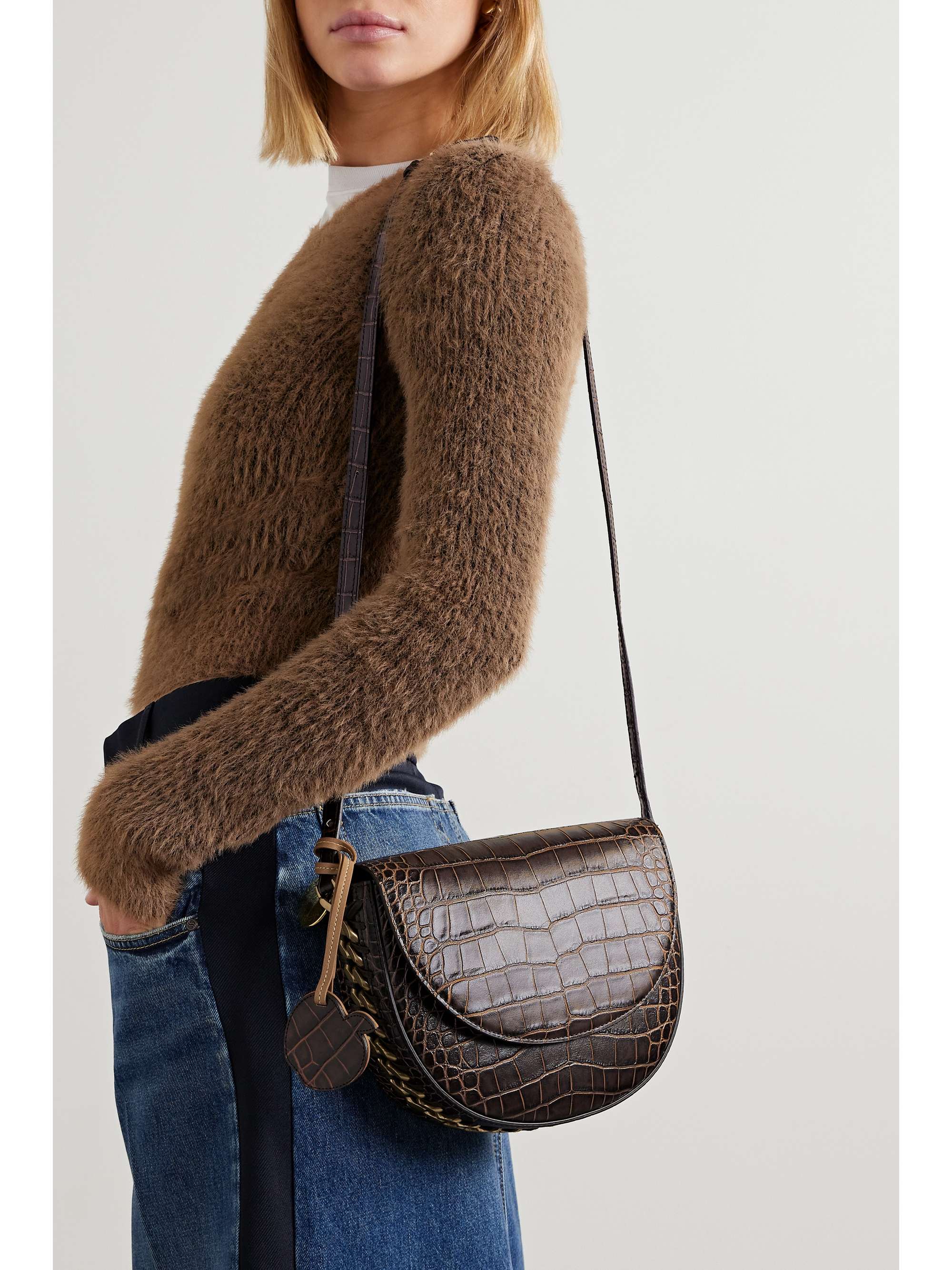 STELLA MCCARTNEY + NET SUSTAIN Frayme medium embellished vegetarian croc-effect leather shoulder ...