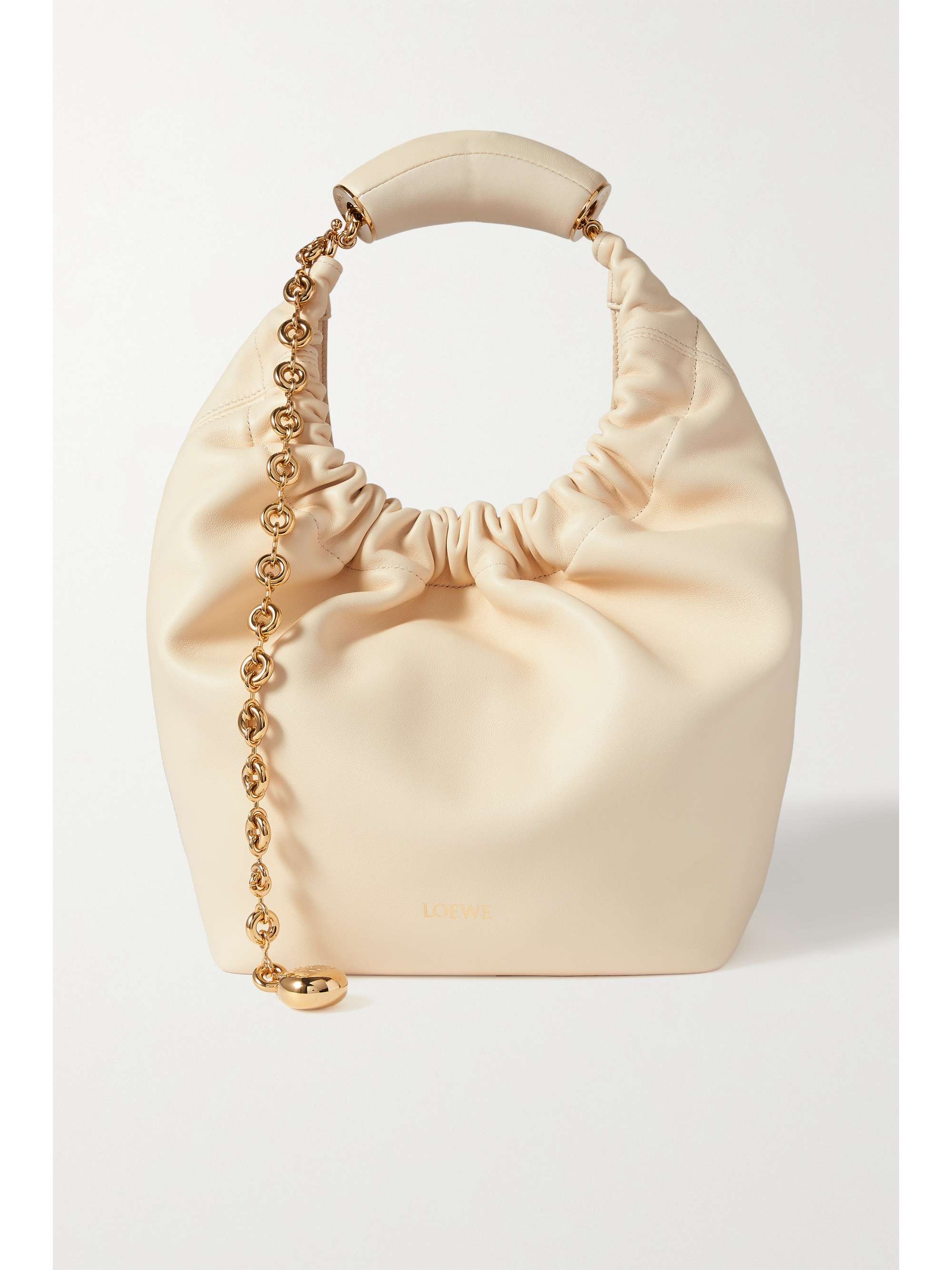 LOEWE Squeeze small chain-embellished gathered leather shoulder bag ...