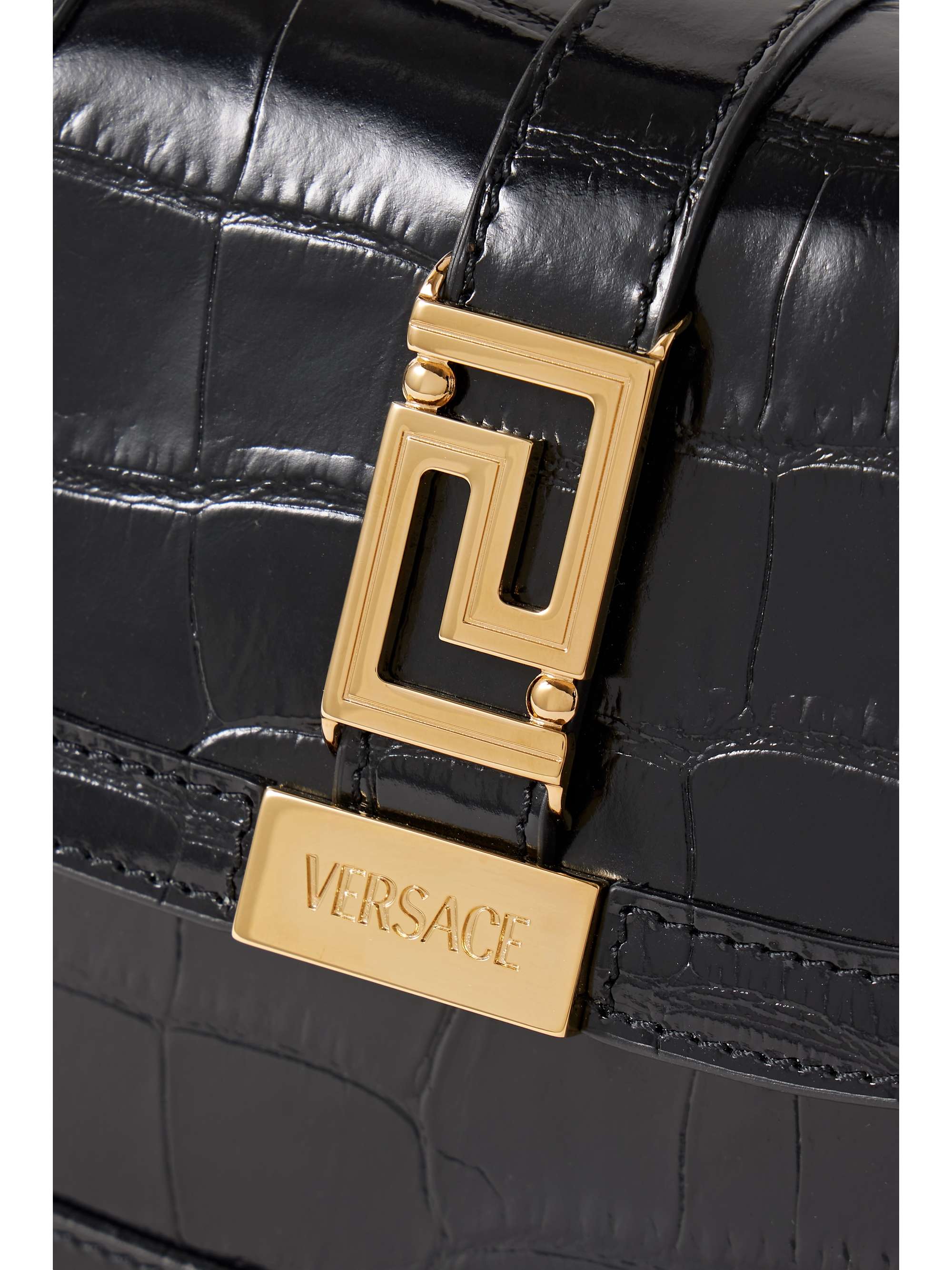 VERSACE Mini embellished croc-effect leather tote | NET-A-PORTER