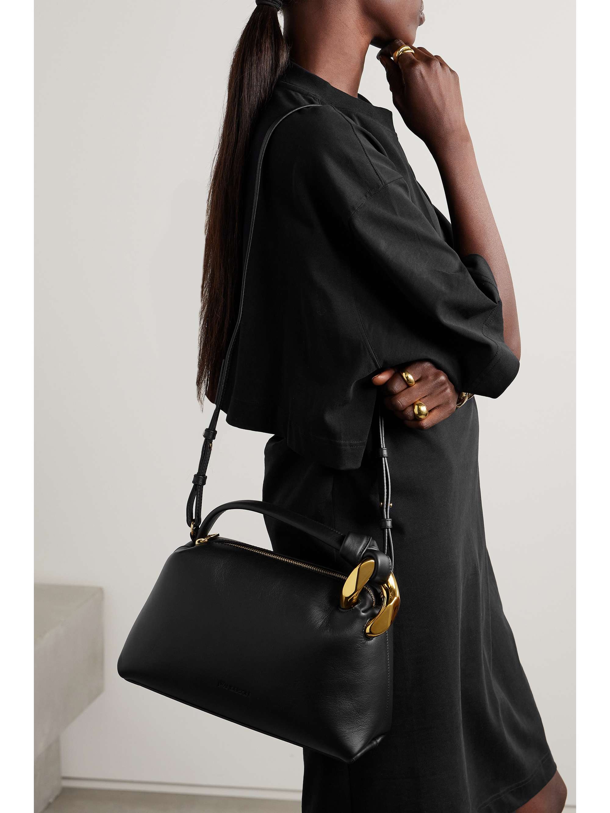 JW ANDERSON Chain-embellished leather shoulder bag | NET-A-PORTER