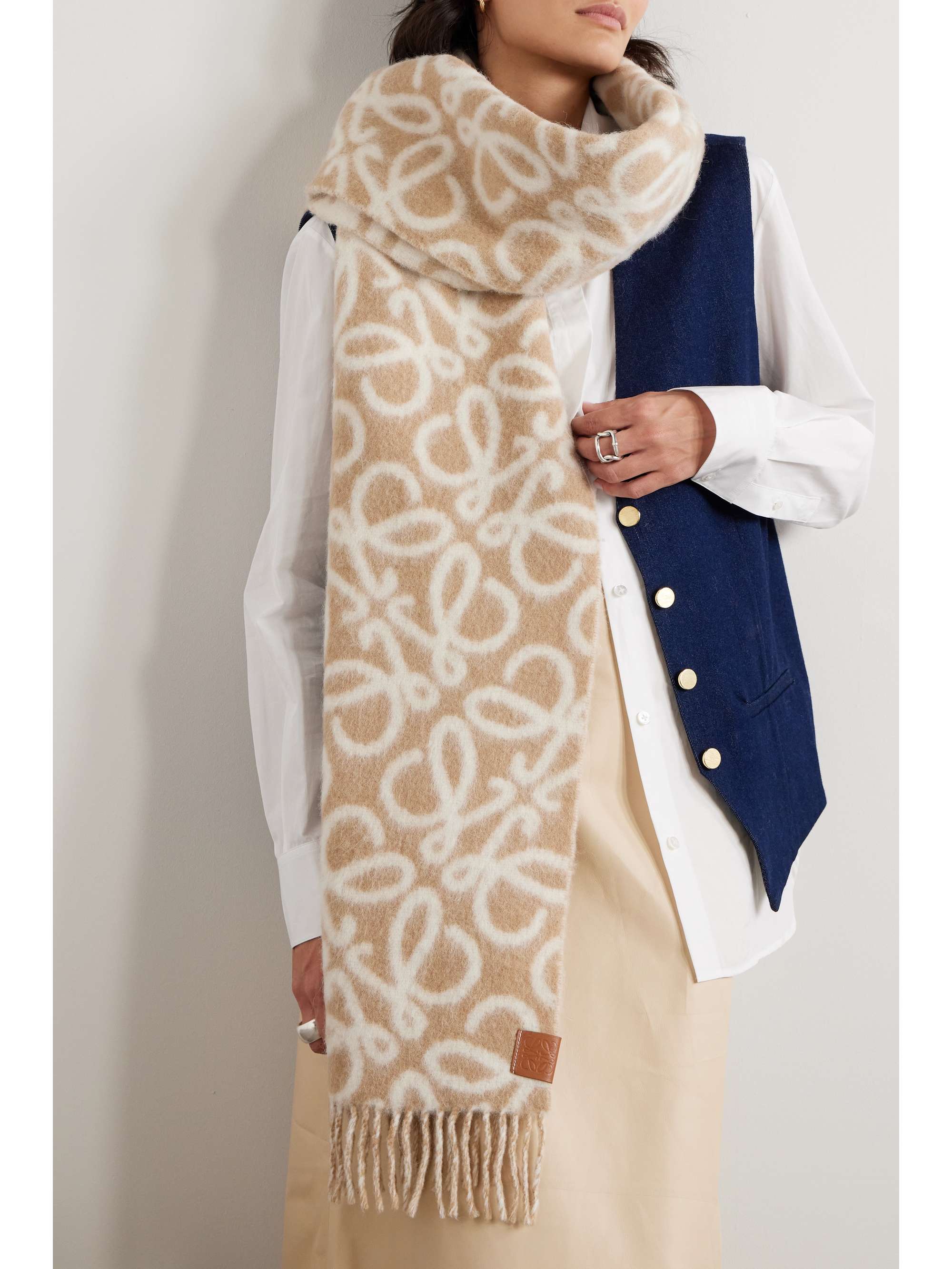 LOEWE Fringed jacquard-knit scarf | NET-A-PORTER