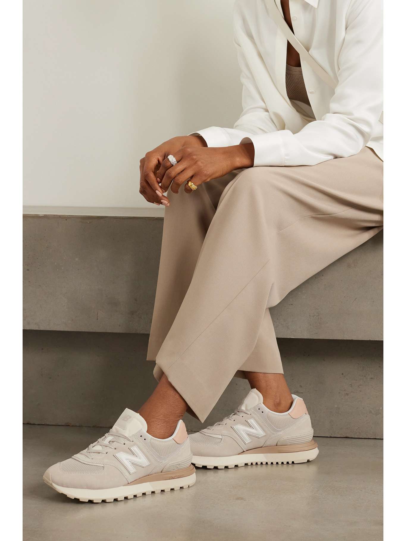 NEW BALANCE 574 leather-trimmed suede and mesh sneakers | NET-A-PORTER