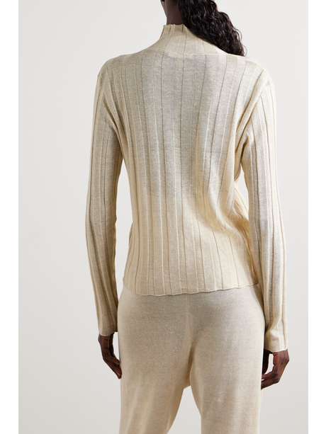 THE ROW Daxy ribbed linen and silk-blend turtleneck top | NET-A-PORTER