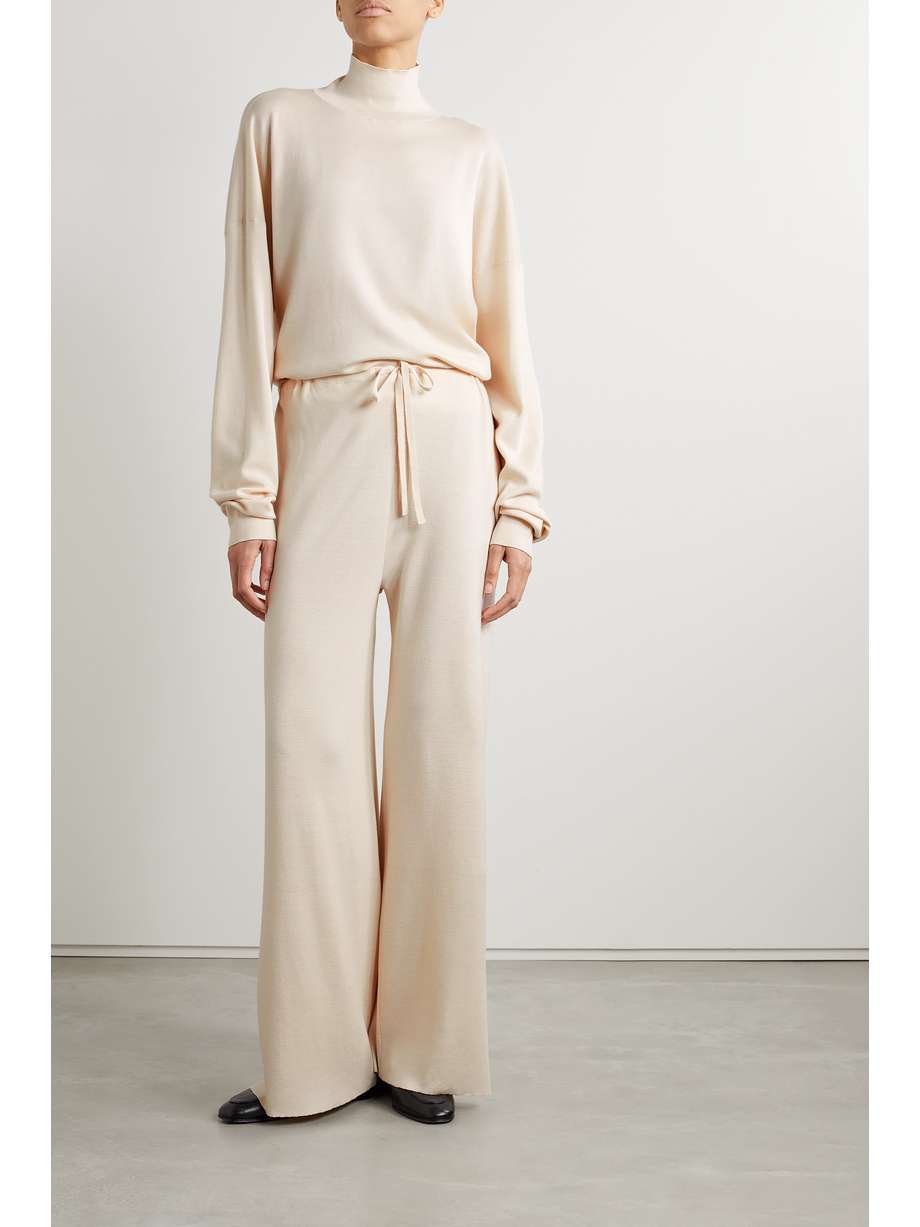 Ivory Delphine silk and cotton-blend jersey wide-leg pants | THE ROW ...