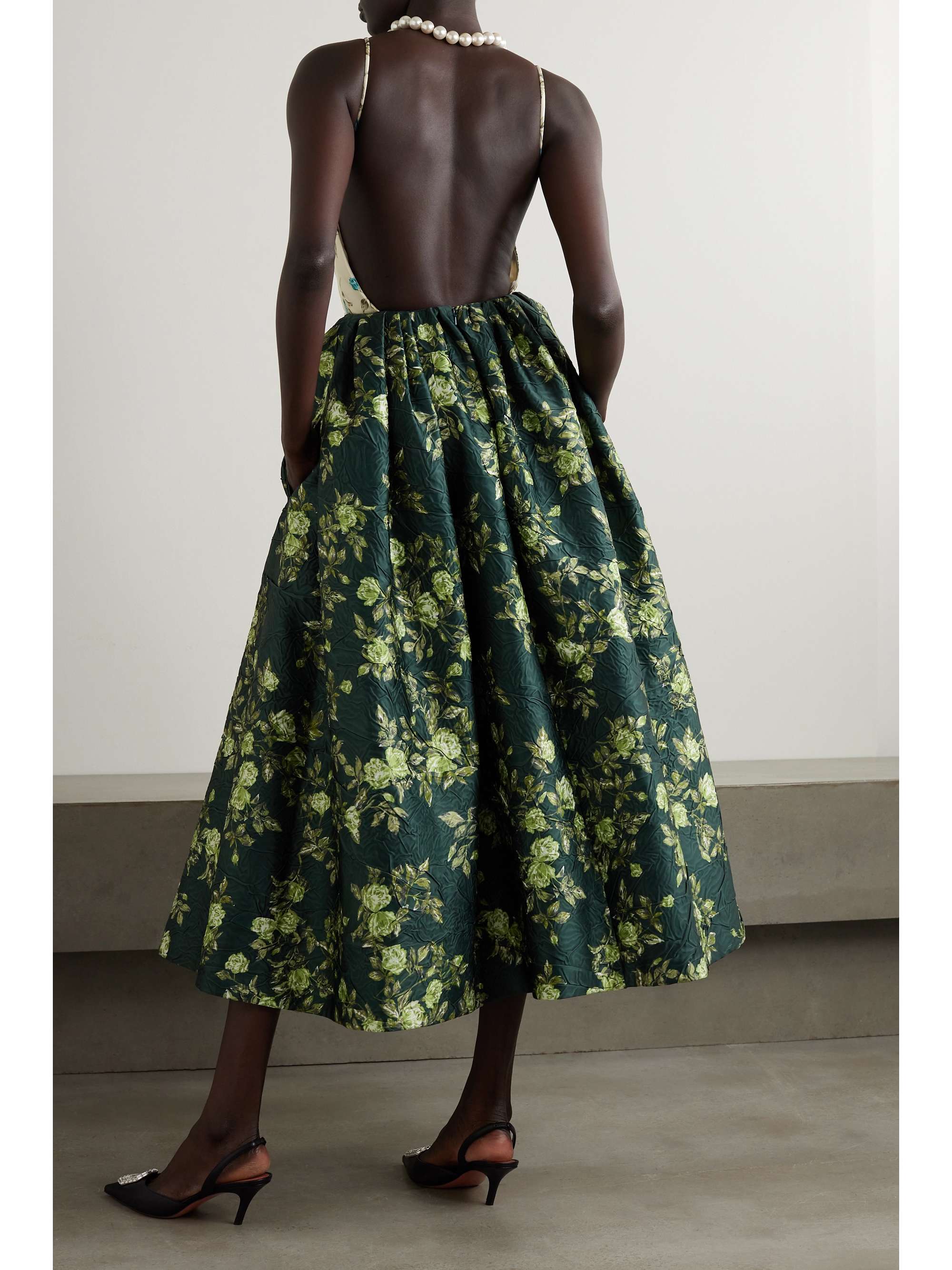Emilia Wickstead Ritika Floral Print Crushed Duchesse Satin Midi Dress