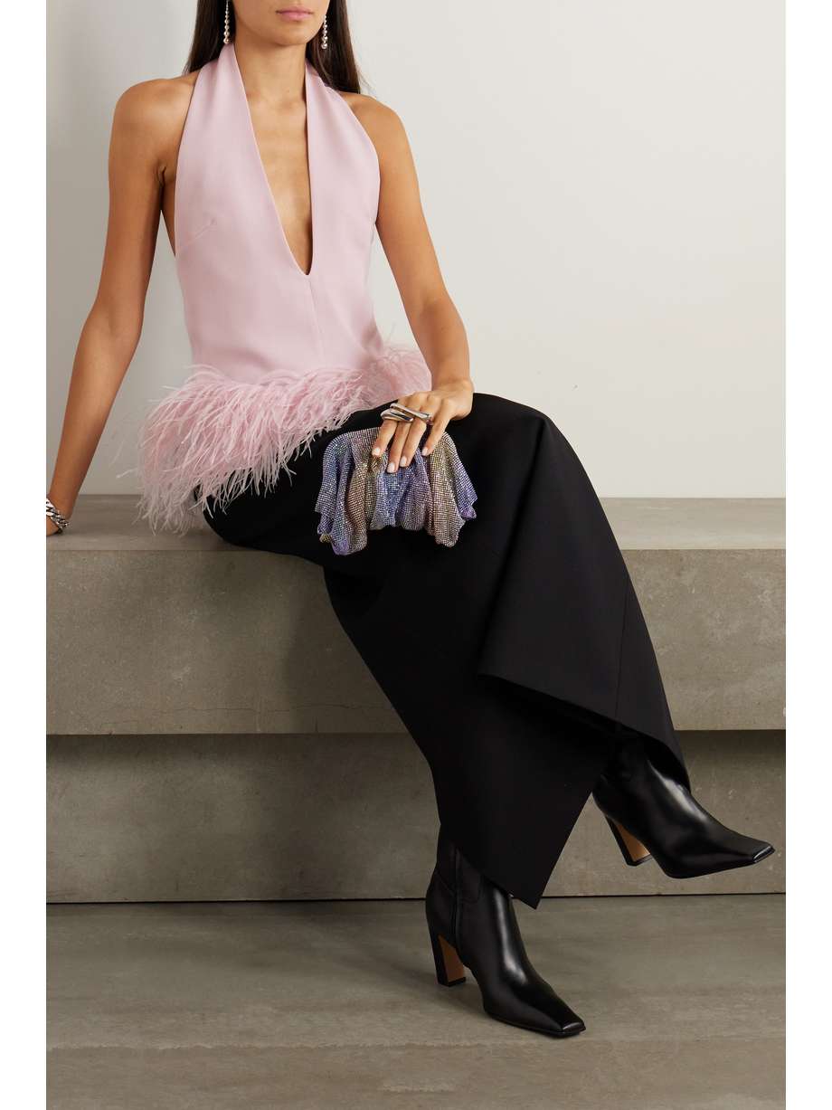16ARLINGTON Salina feather-trimmed crepe halterneck top | NET-A-PORTER