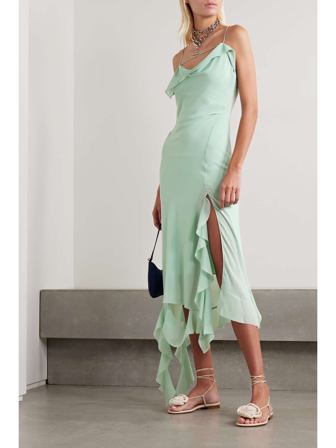 ACNE STUDIOS Asymmetric layered ruffled chiffon midi dress | NET-A-PORTER