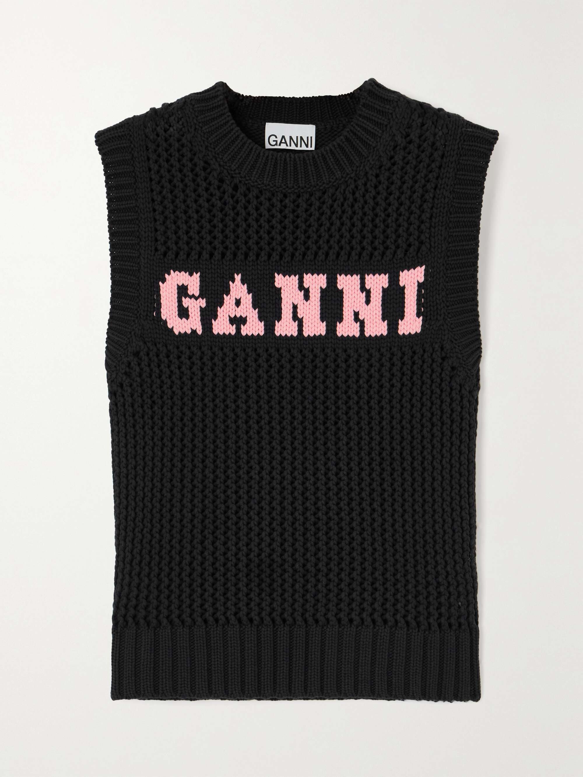 GANNI Intarsia-knit organic cotton-blend vest | NET-A-PORTER