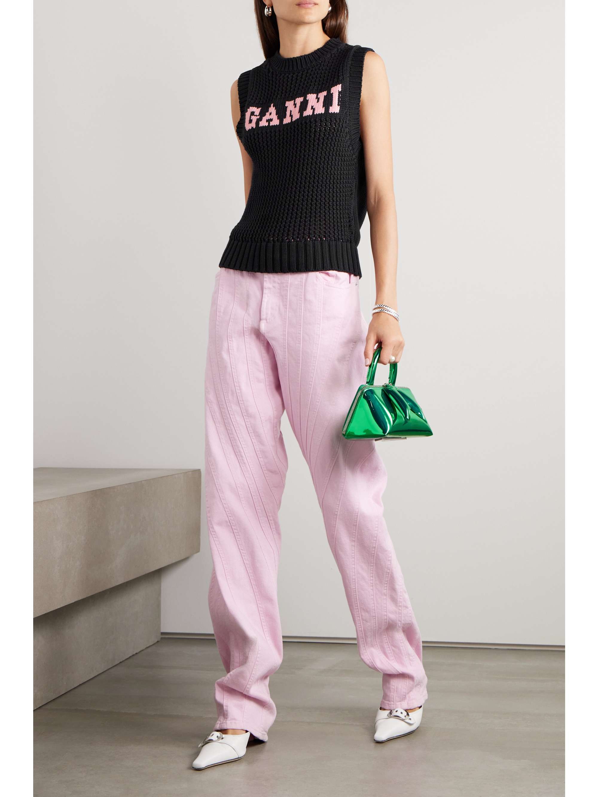 GANNI Intarsia-knit organic cotton-blend vest | NET-A-PORTER
