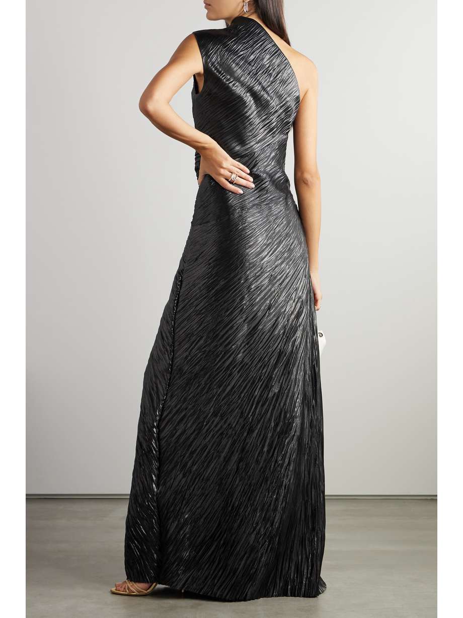 RALPH LAUREN COLLECTION Hadlea one-shoulder pleated metallic silk ...