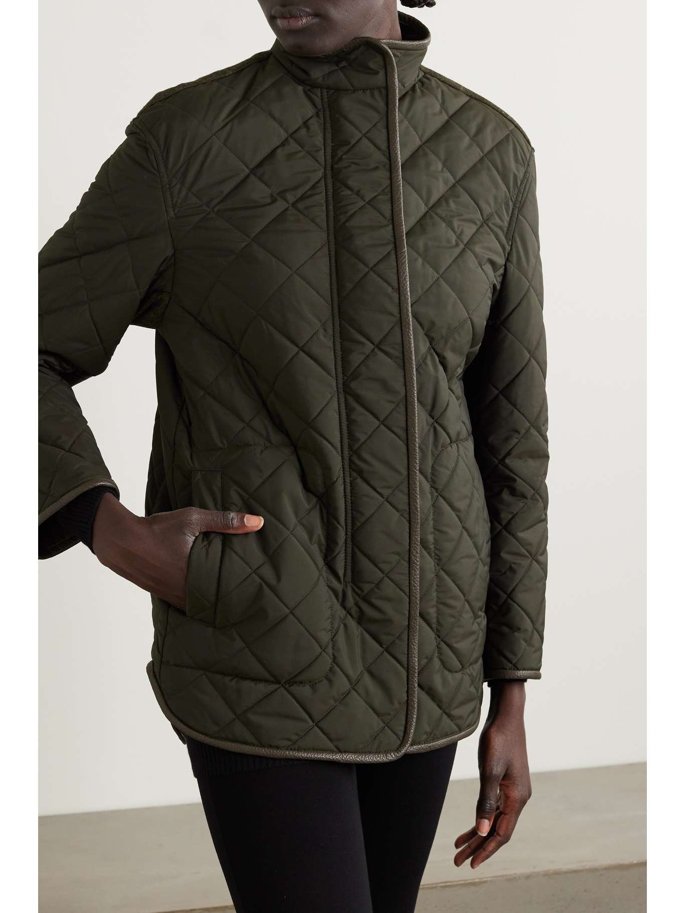 PURDEY Estate leather-trimmed quilted padded shell and wool jacket ...