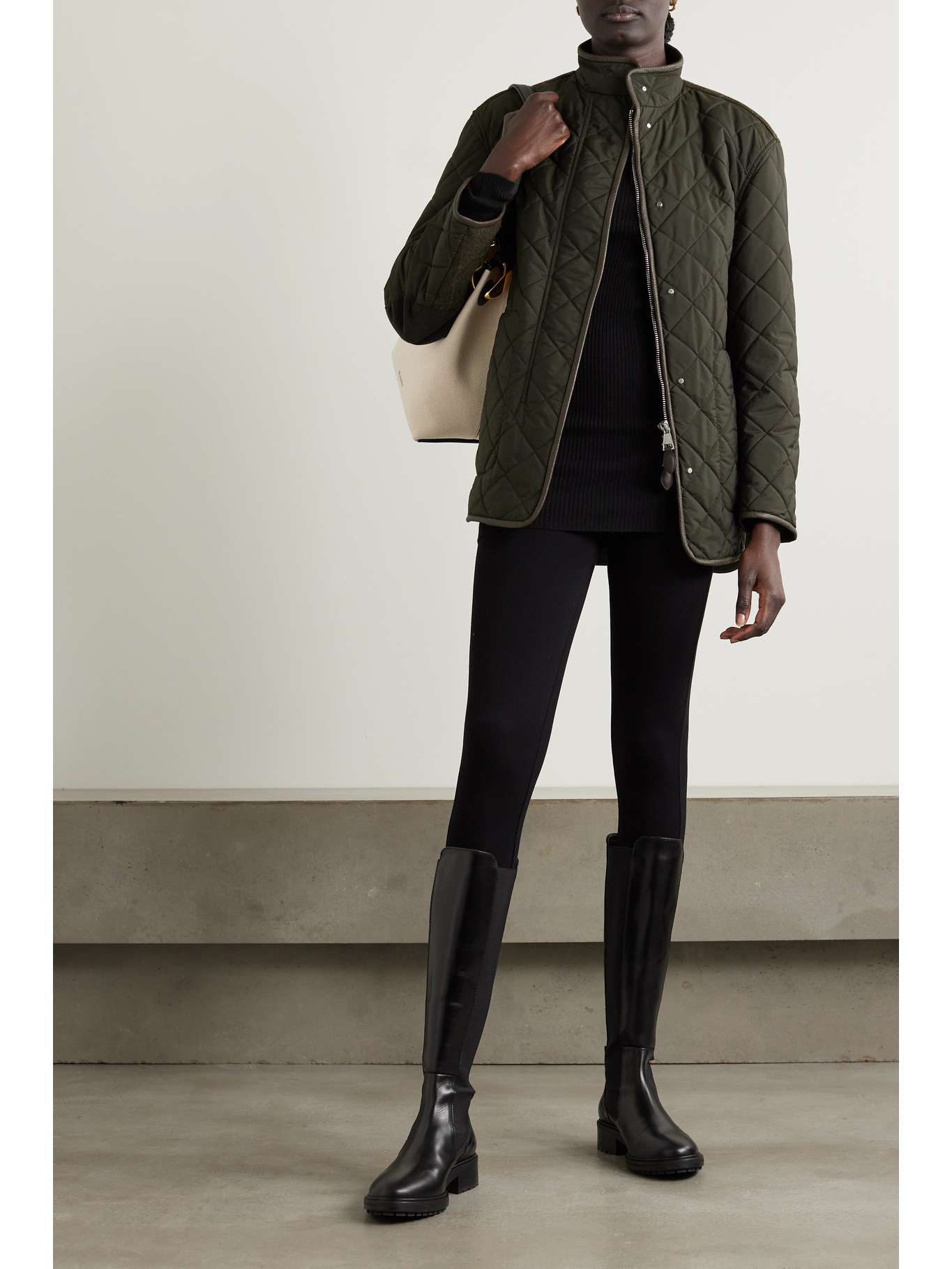 PURDEY Estate leather-trimmed quilted padded shell and wool jacket ...