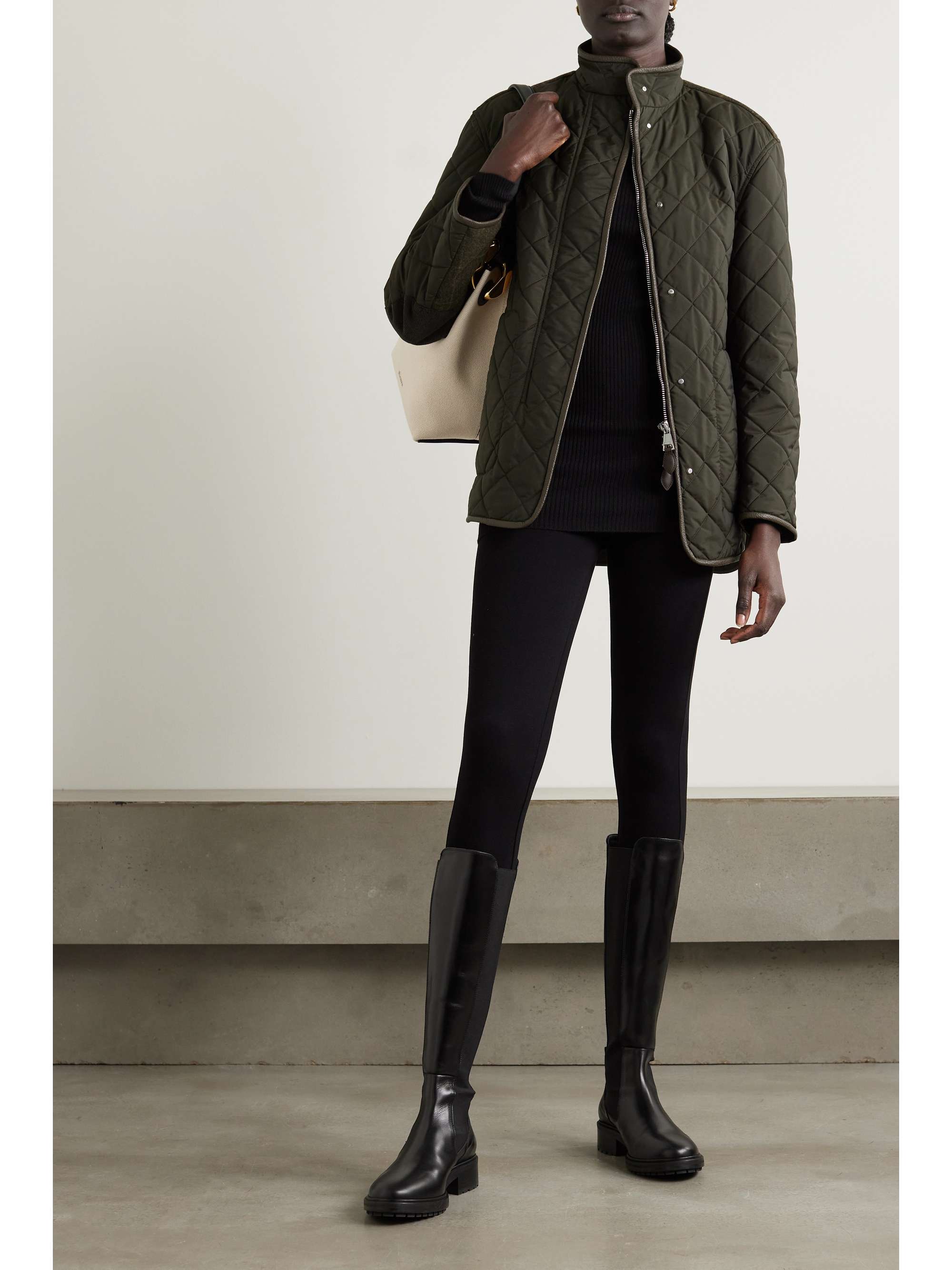 PURDEY Estate leather-trimmed quilted padded shell and wool jacket ...