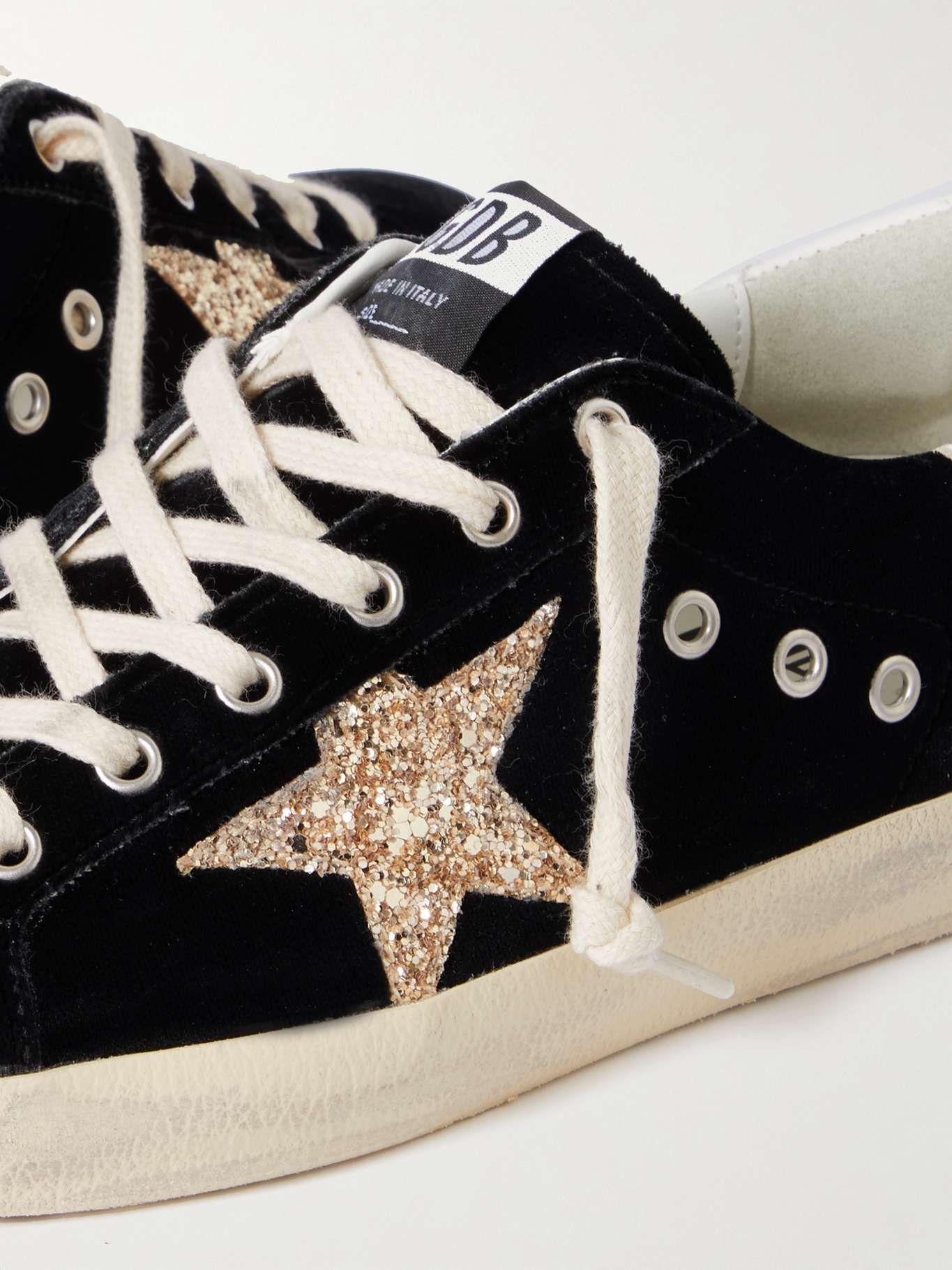 GOLDEN GOOSE Super-Star eyelet-embellished distressed glittered leather ...