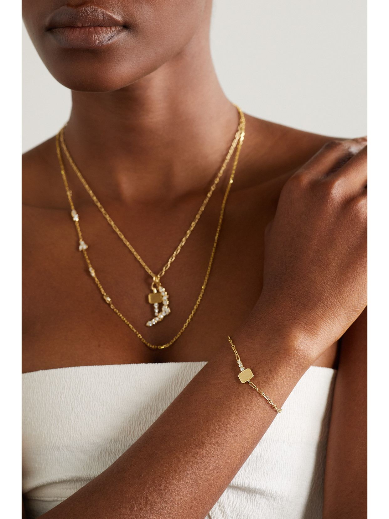 Jade Trau Mini Catherine Key 18-karat Gold Diamond Bracelet | ModeSens