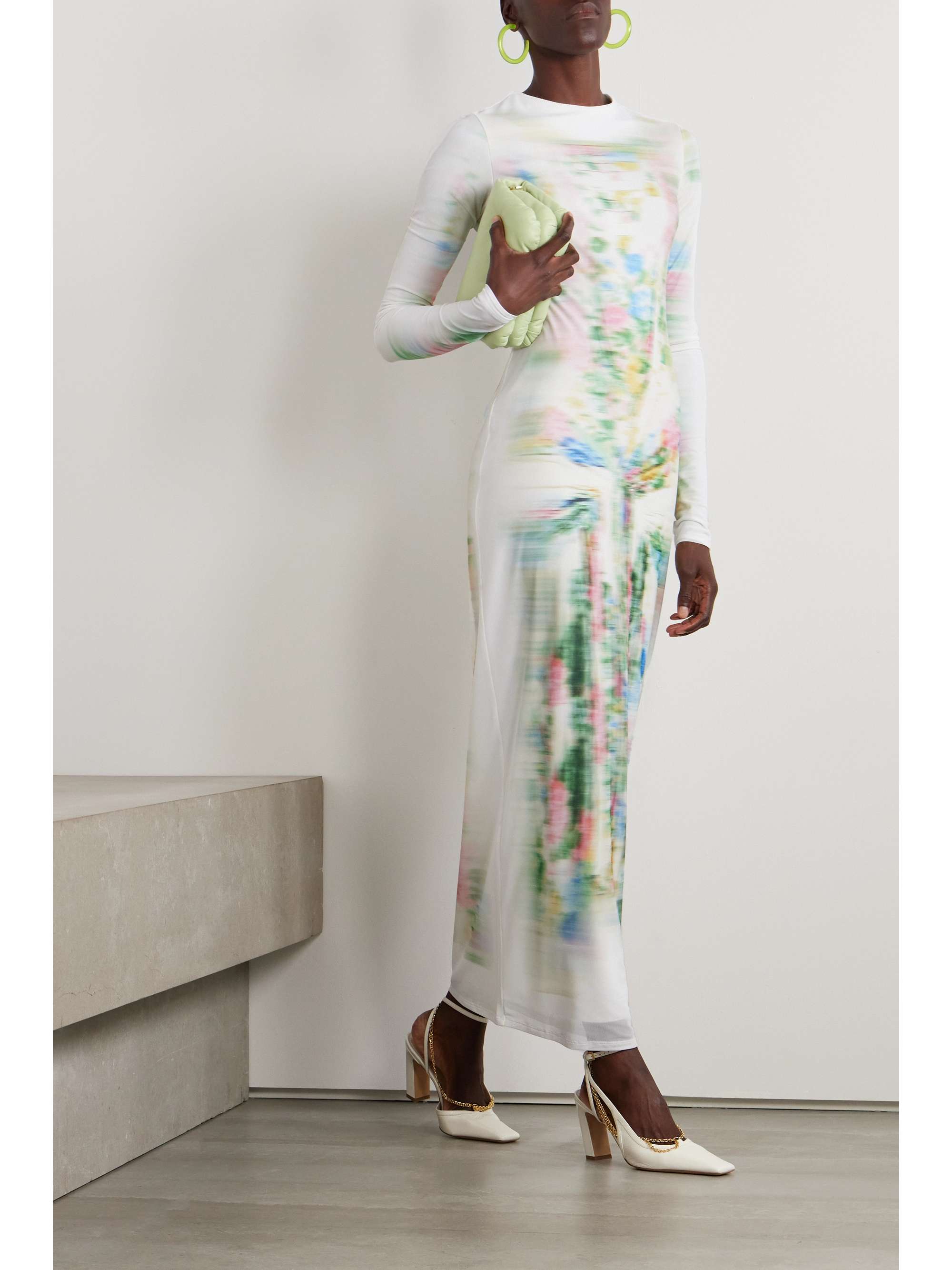 LOEWE Printed stretch-mesh midi dress | NET-A-PORTER