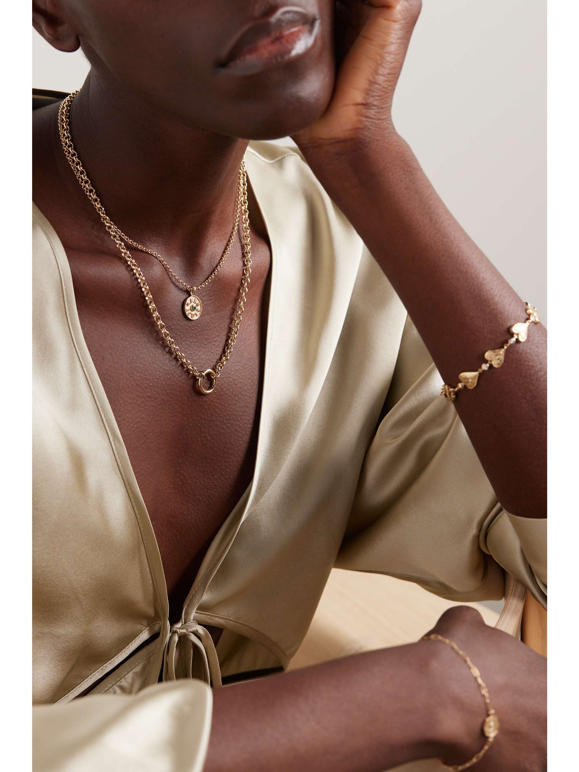 MARLO LAZ Petite En Route 14-karat gold emerald and diamond necklace ...