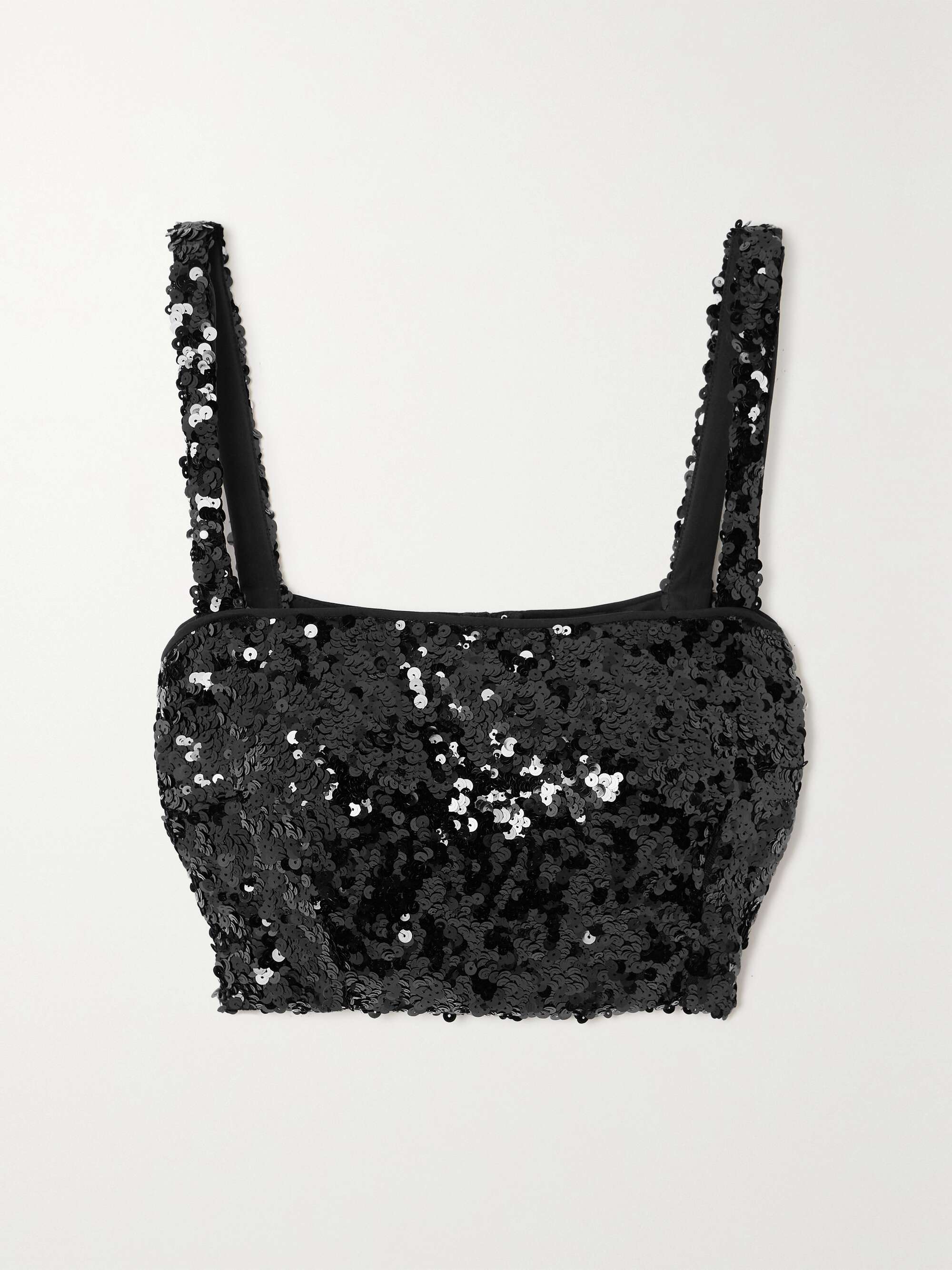 DOLCE&GABBANA Cropped sequined stretch-tulle bustier top | NET-A-PORTER