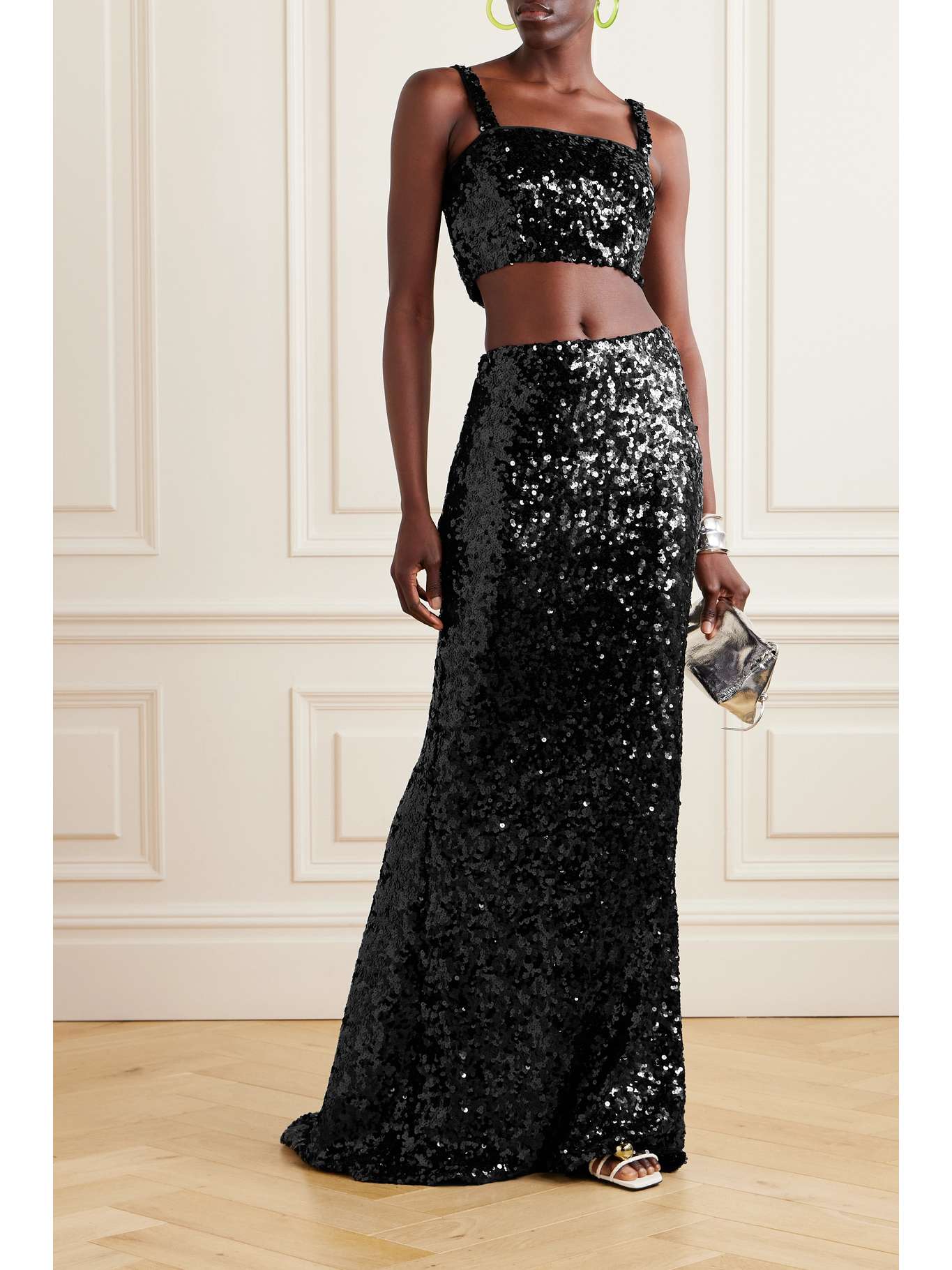 DOLCE&GABBANA Cropped sequined stretch-tulle bustier top | NET-A-PORTER
