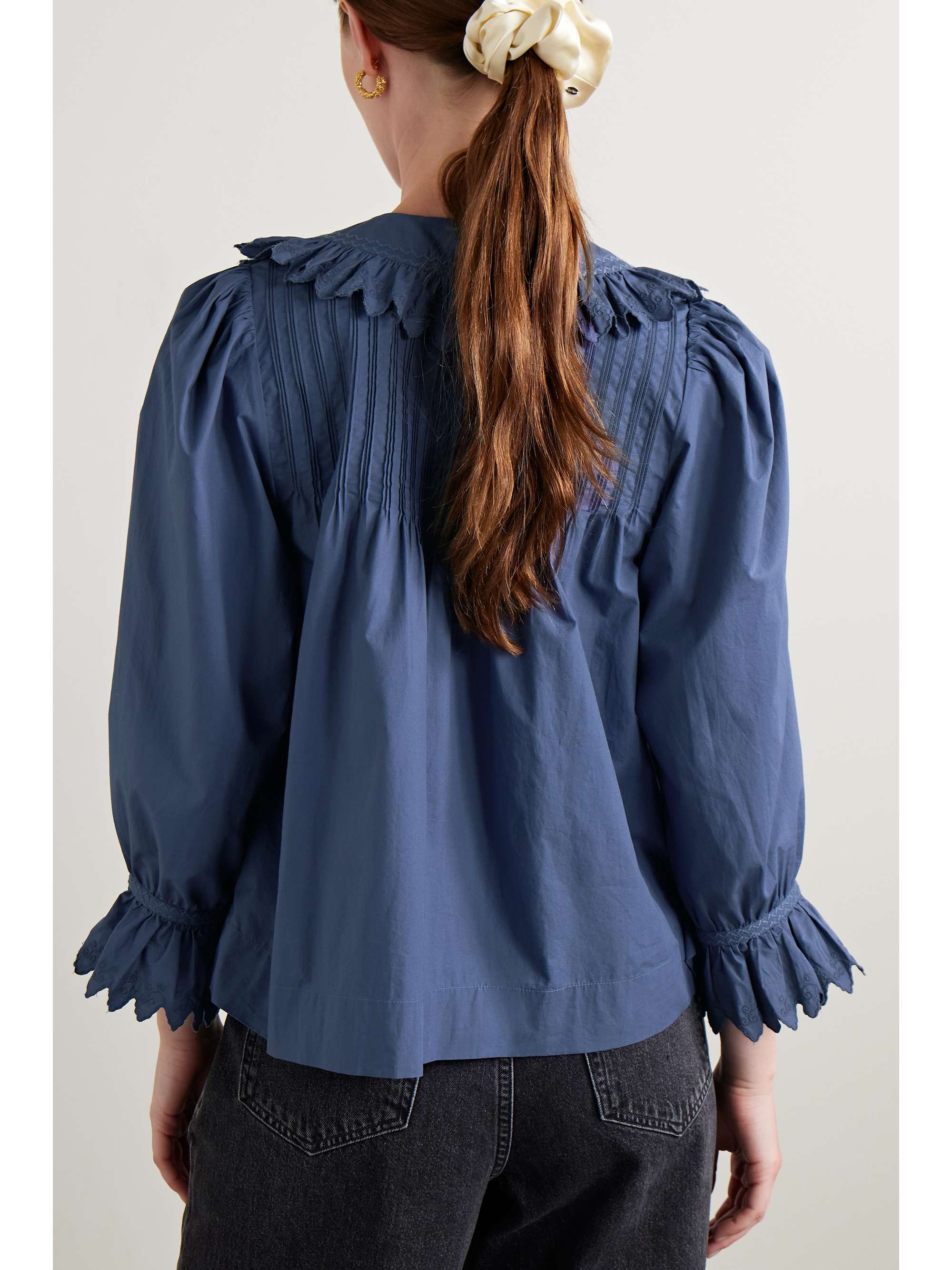 DÔEN + NET SUSTAIN Hickory ruffled pintucked embroidered organic cotton ...