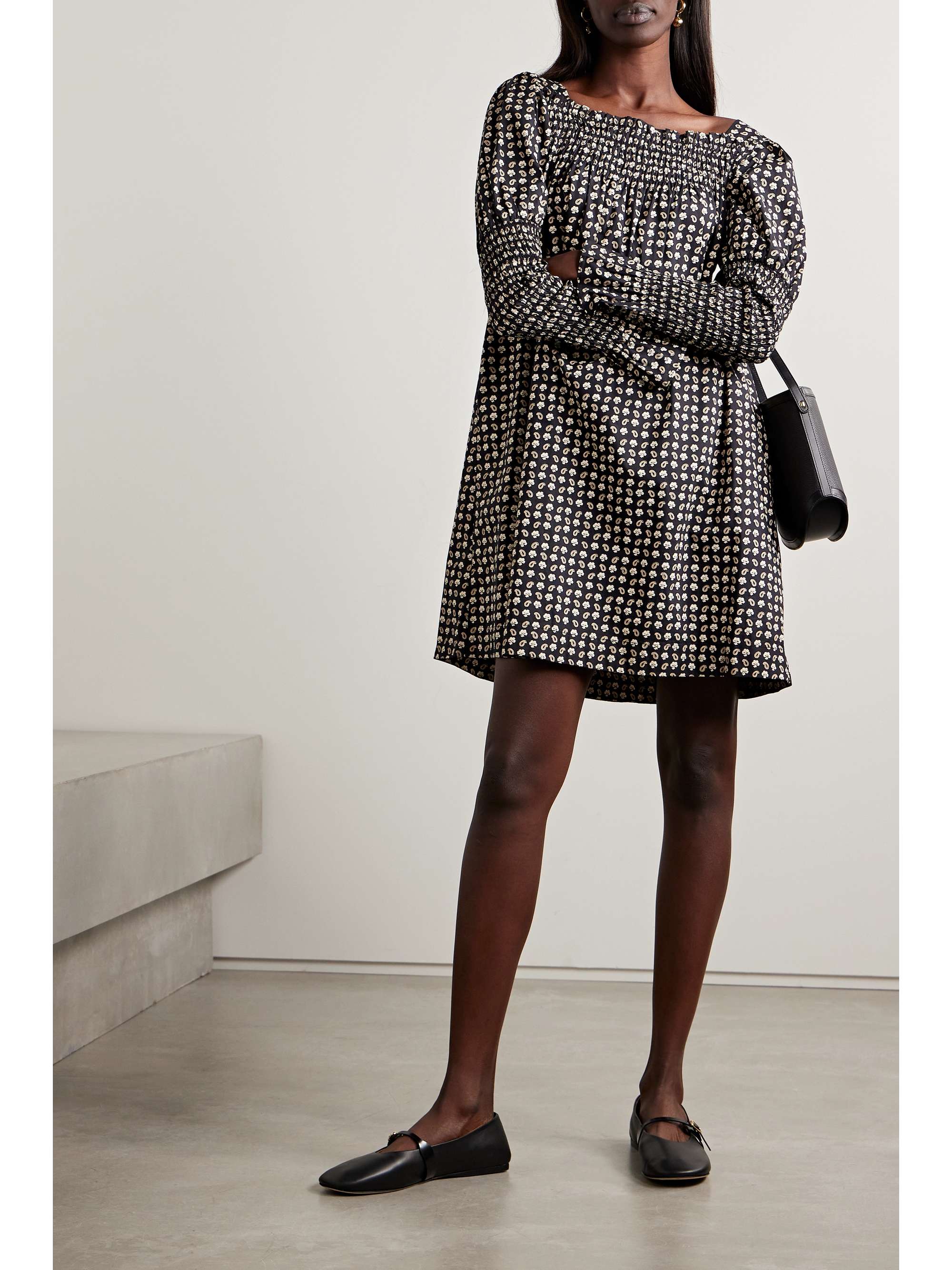 DÔEN + NET SUSTAIN Sabia shirred floral-print organic cotton-poplin ...