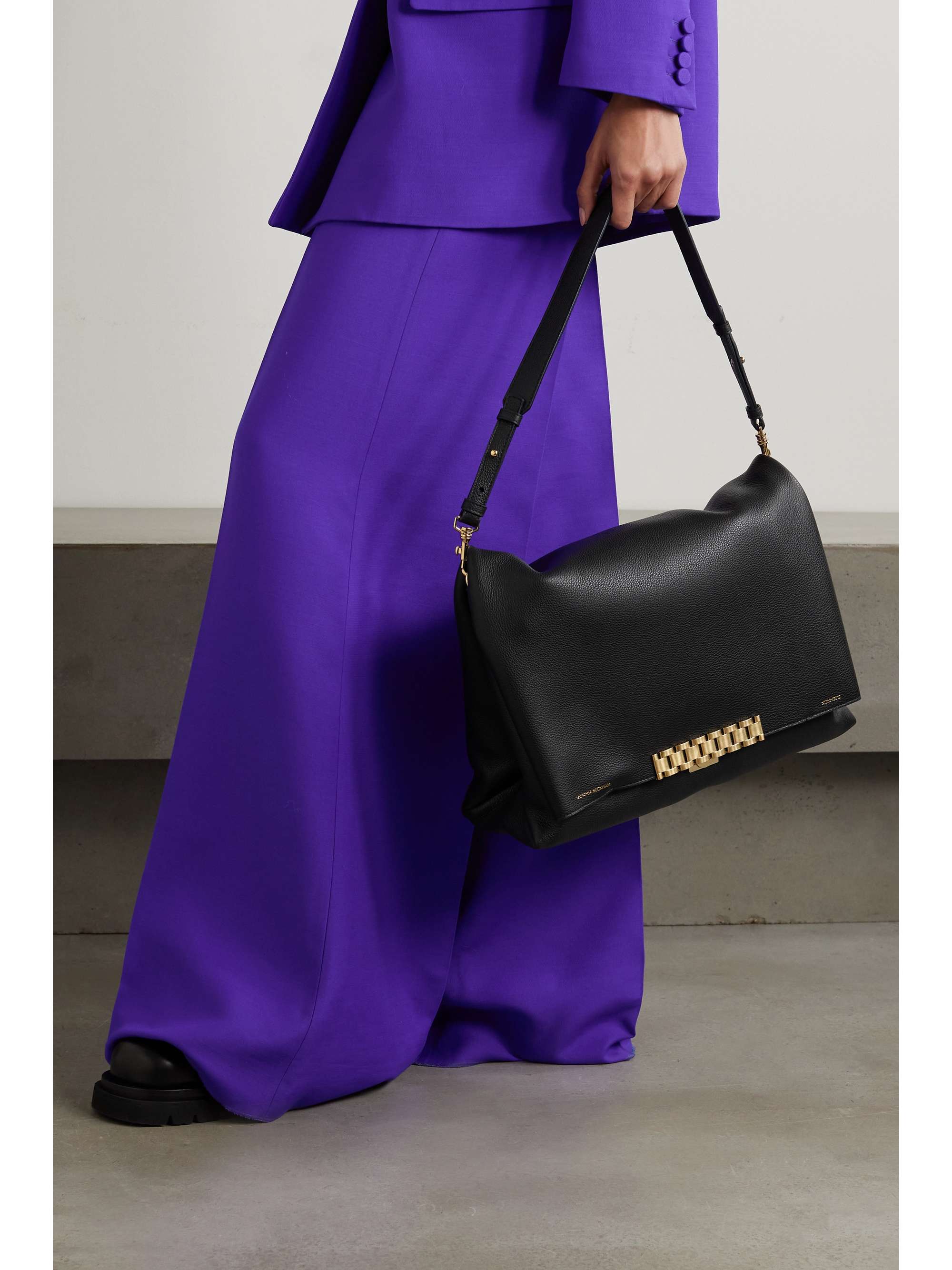 VICTORIA BECKHAM Chain-embellished textured-leather shoulder bag | NET ...