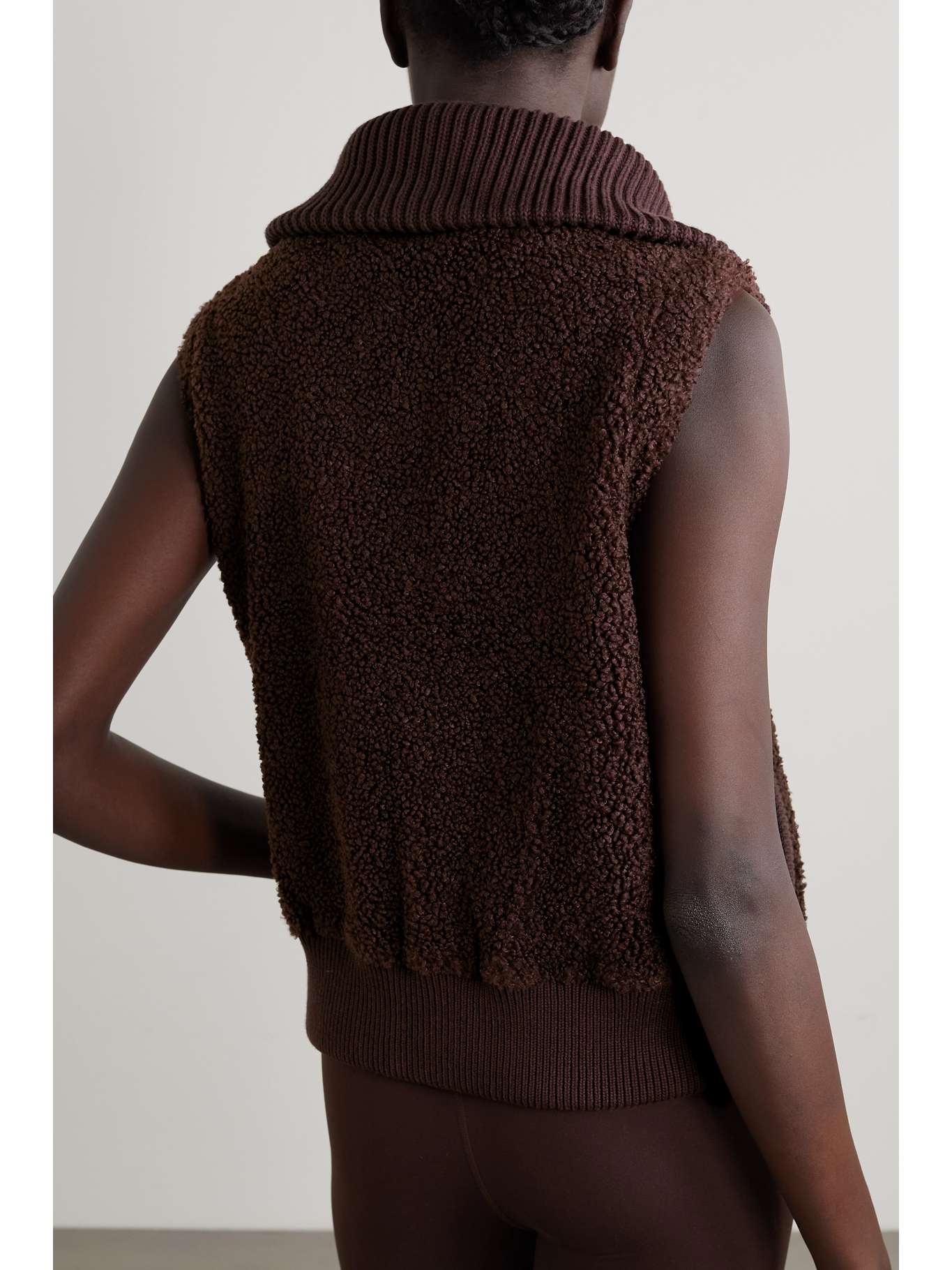 VARLEY Aspen ribbed knit-trimmed faux shearling vest | NET-A-PORTER