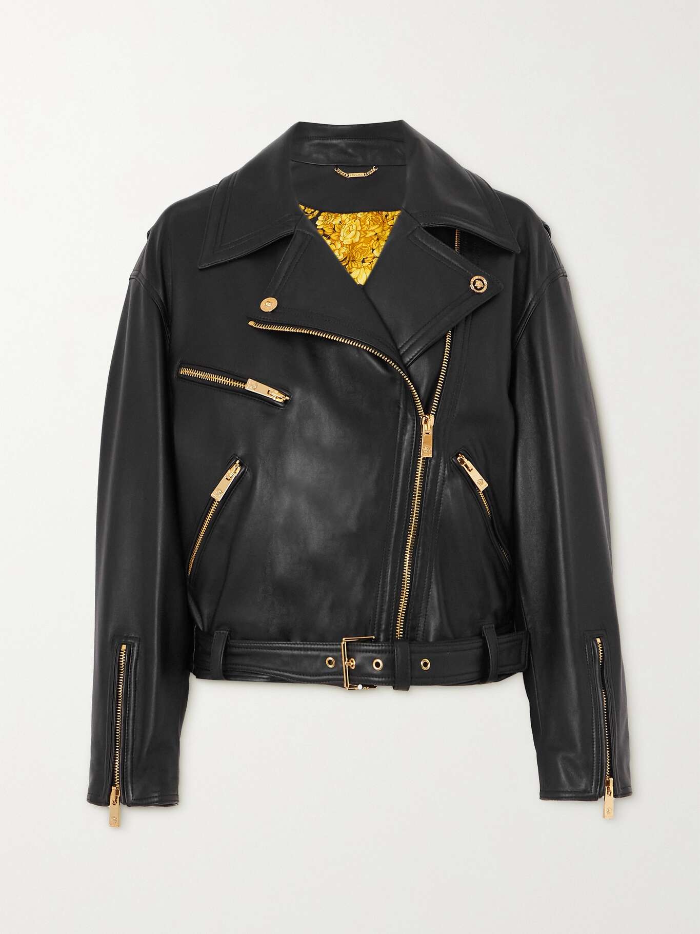 VERSACE Icons belted leather biker jacket | NET-A-PORTER