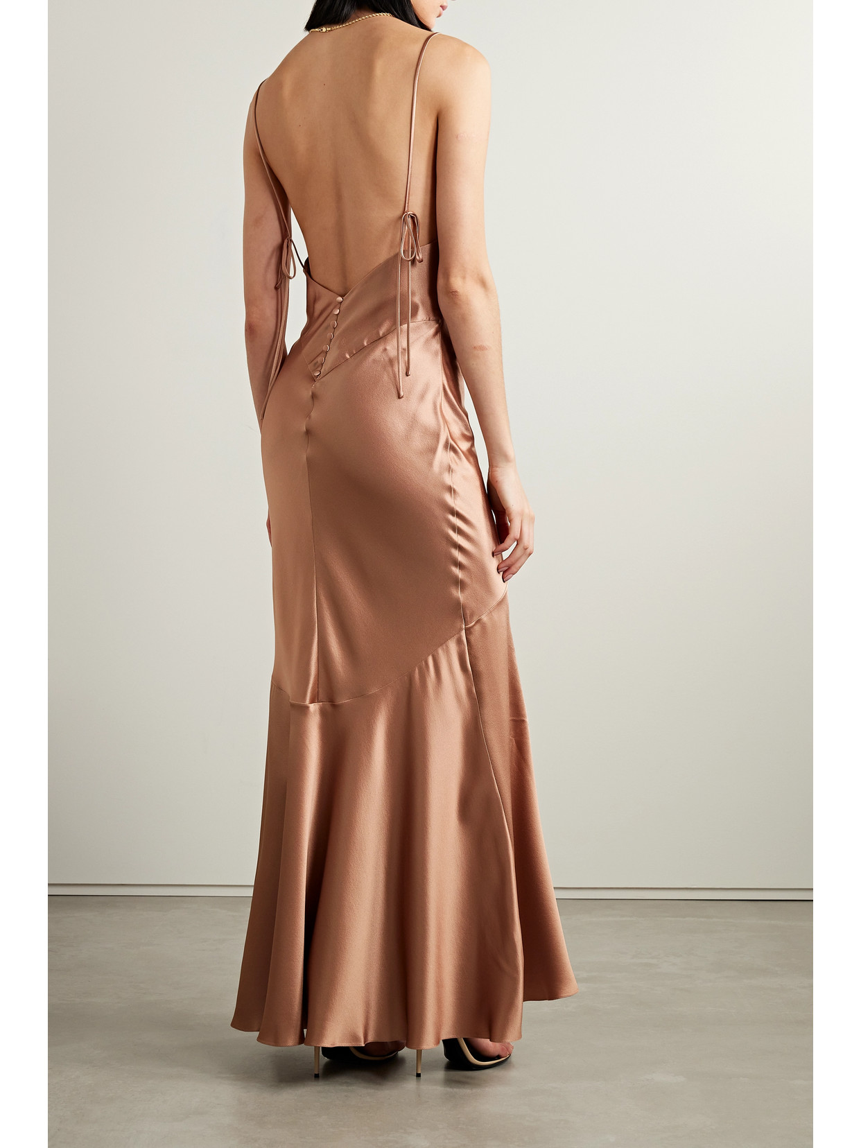Saint Laurent Cowl Neck Silk Satin Maxi Dress In Pink | ModeSens