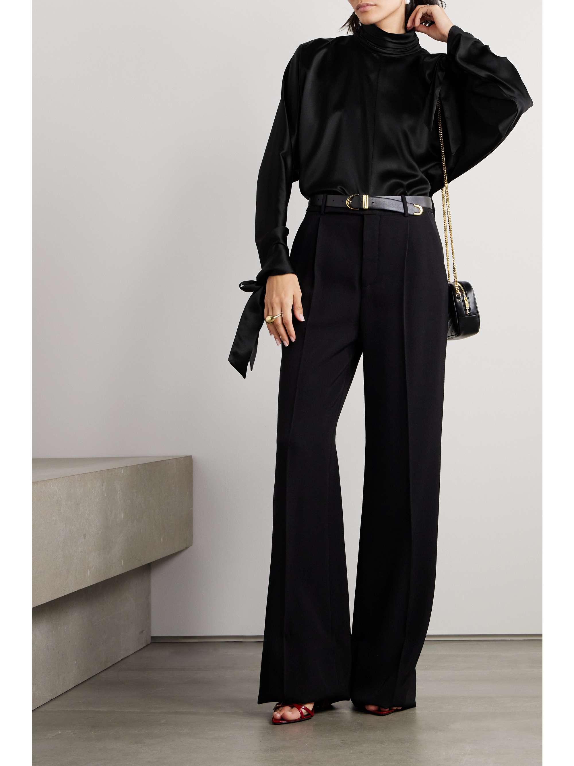 SAINT LAURENT Tie-detailed duchesse silk-satin blouse | NET-A-PORTER