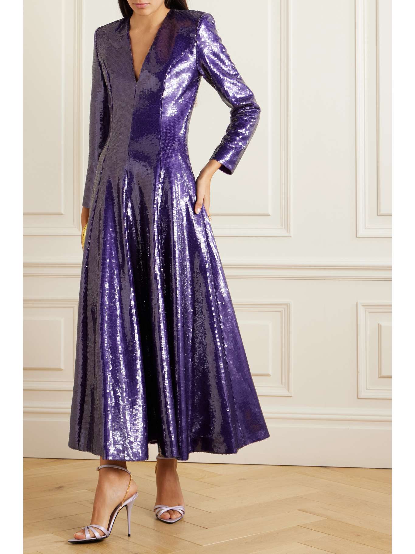 HUISHAN ZHANG Andy pleated sequined satin maxi dress | NET-A-PORTER