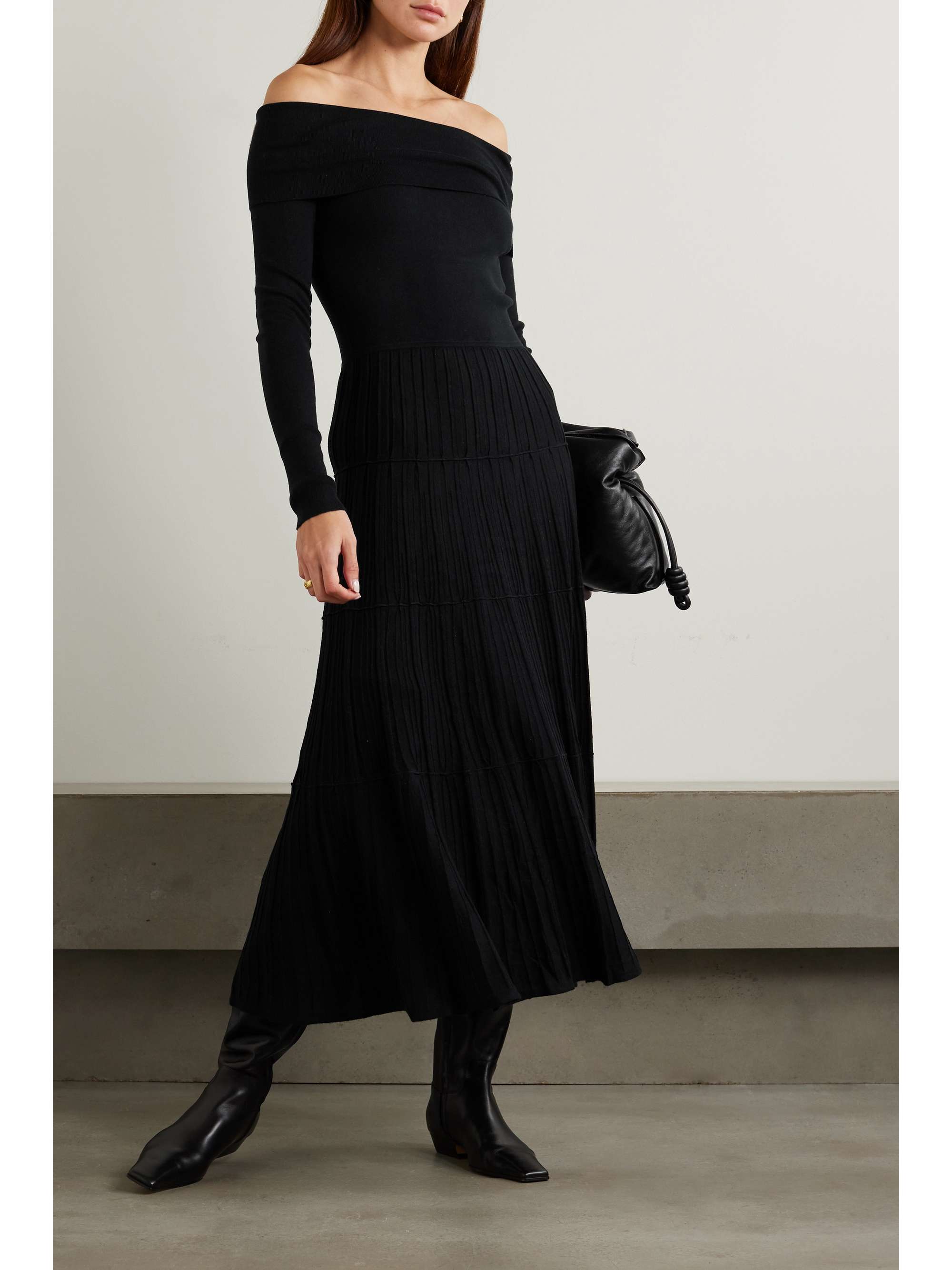 ARCH4 + NET SUSTAIN Anemone off-the-shoulder cashmere midi dress | NET ...