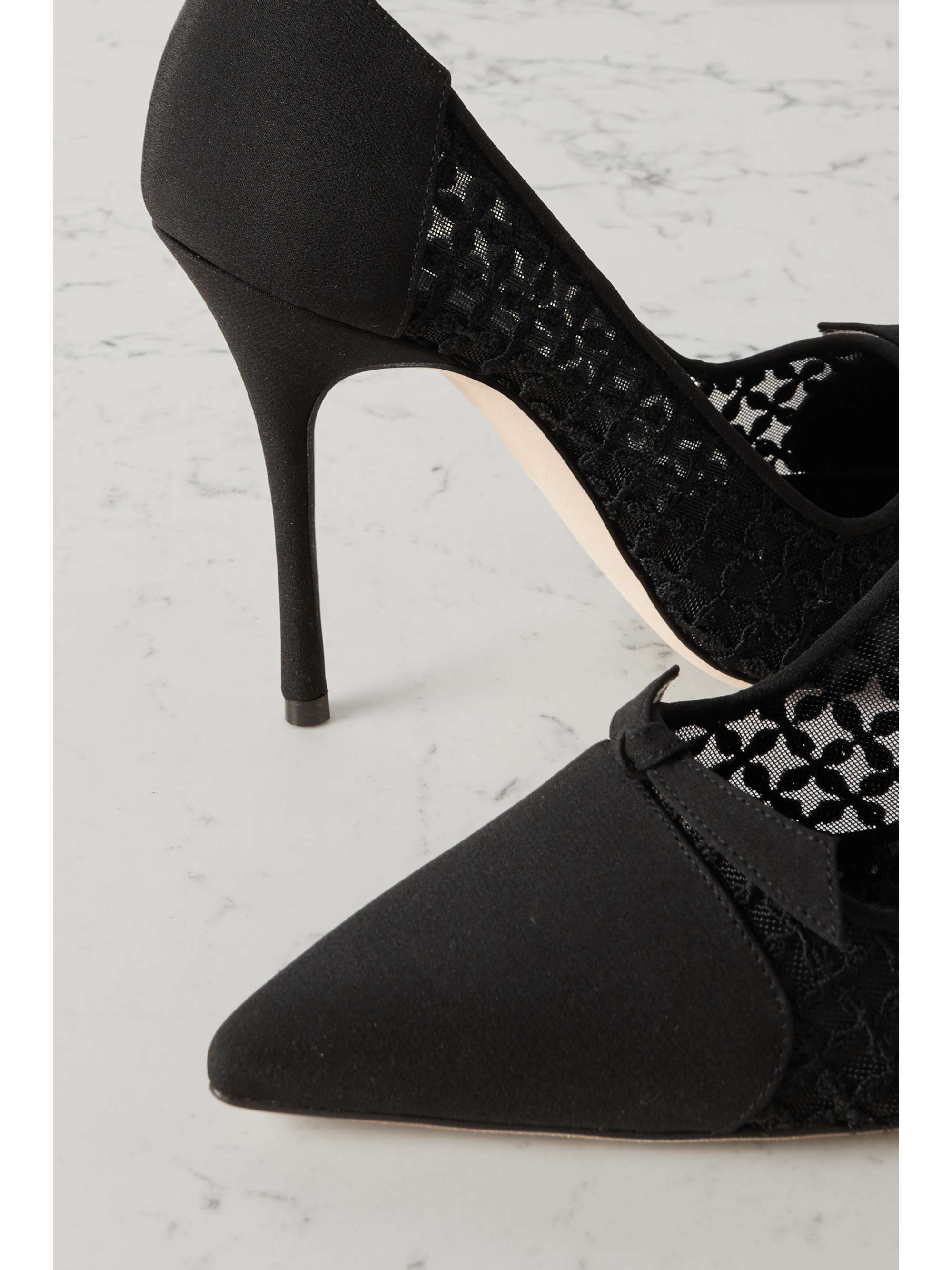 MANOLO BLAHNIK Riniala 105 bow-embellished embroidered mesh and crepe ...