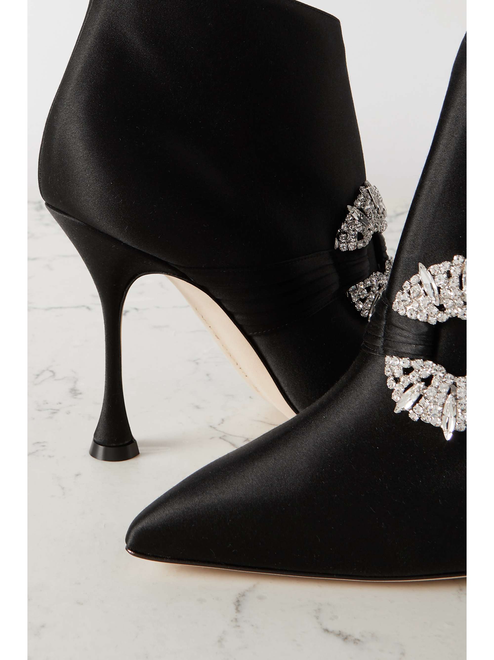 MANOLO BLAHNIK Prabina 105 crystal-embellished satin ankle boots | NET ...