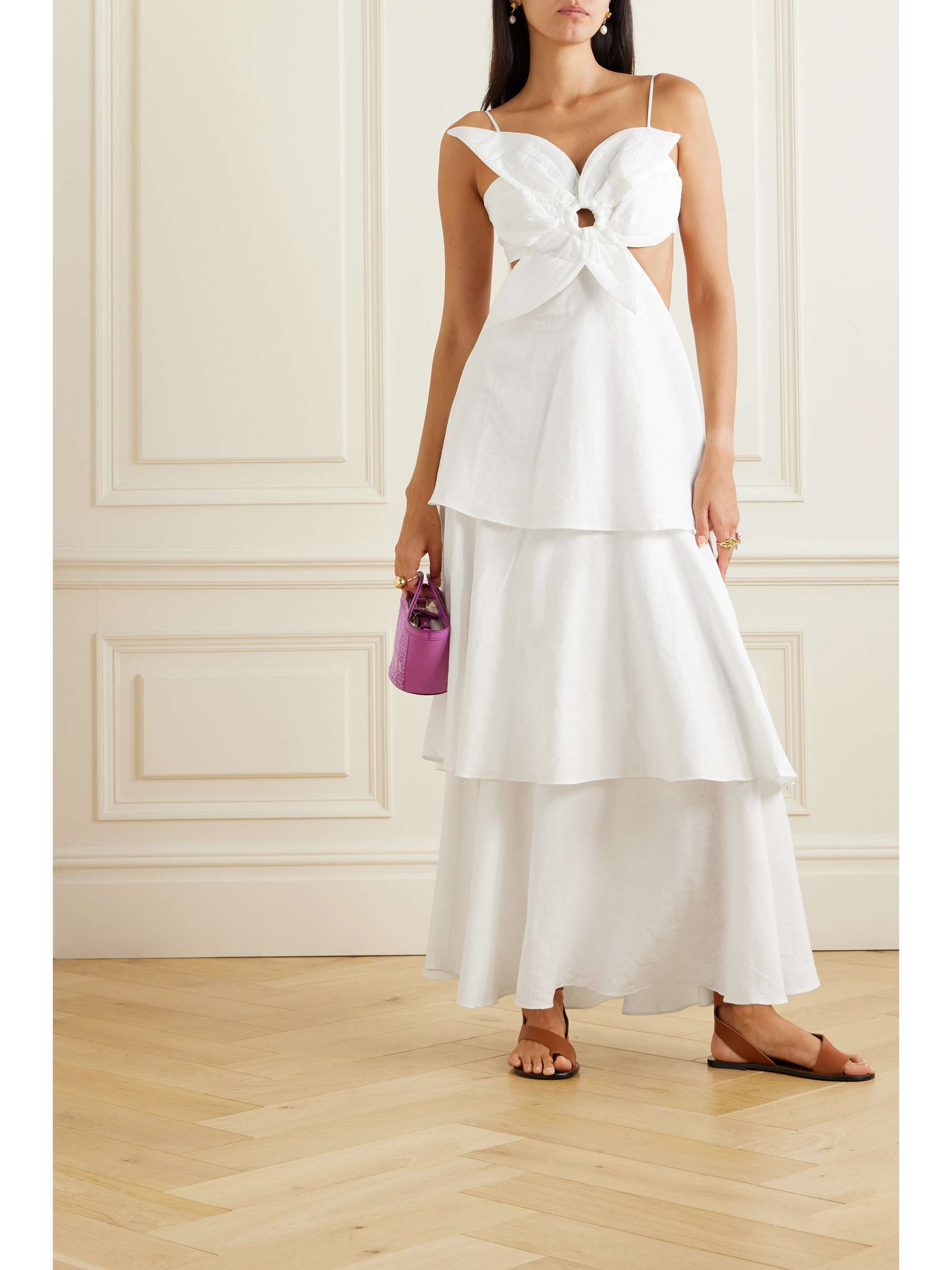 FARM RIO Tiered cutout linen-blend maxi dress | NET-A-PORTER