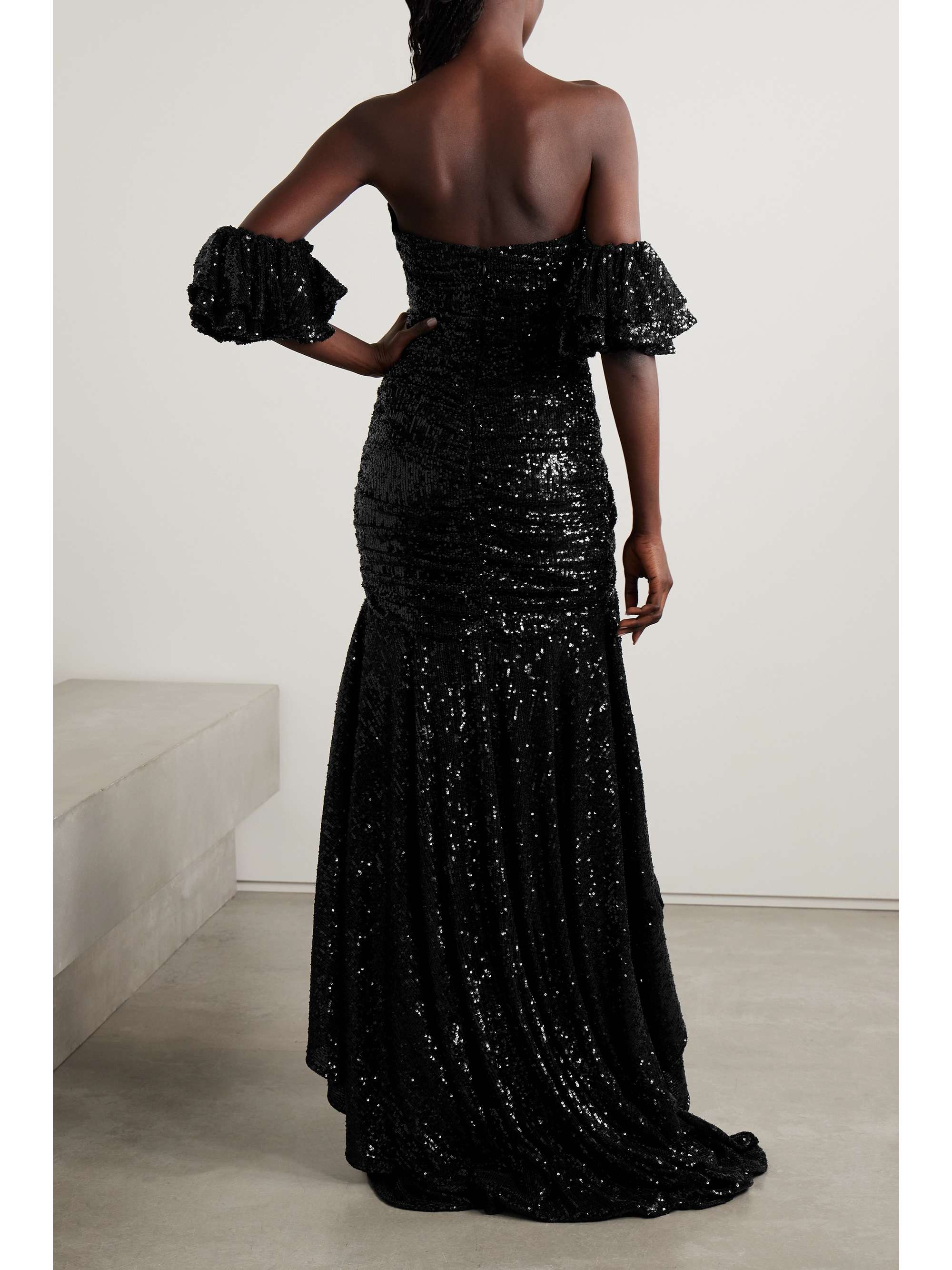NERVI Crown off-the-shoulder asymmetric ruched sequined tulle gown ...