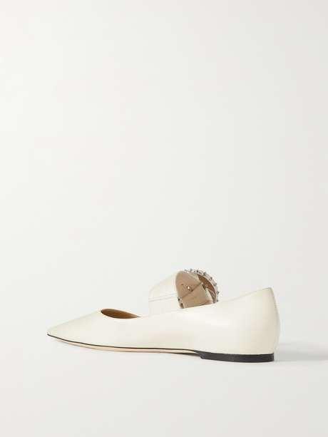 JIMMY CHOO Melva crystal-embellished leather point-toe flats | NET-A-PORTER