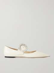 JIMMY CHOO Melva crystal-embellished leather point-toe flats | NET-A-PORTER