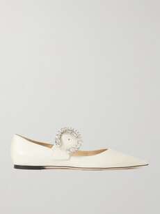 JIMMY CHOO Melva crystal-embellished leather point-toe flats | NET-A-PORTER