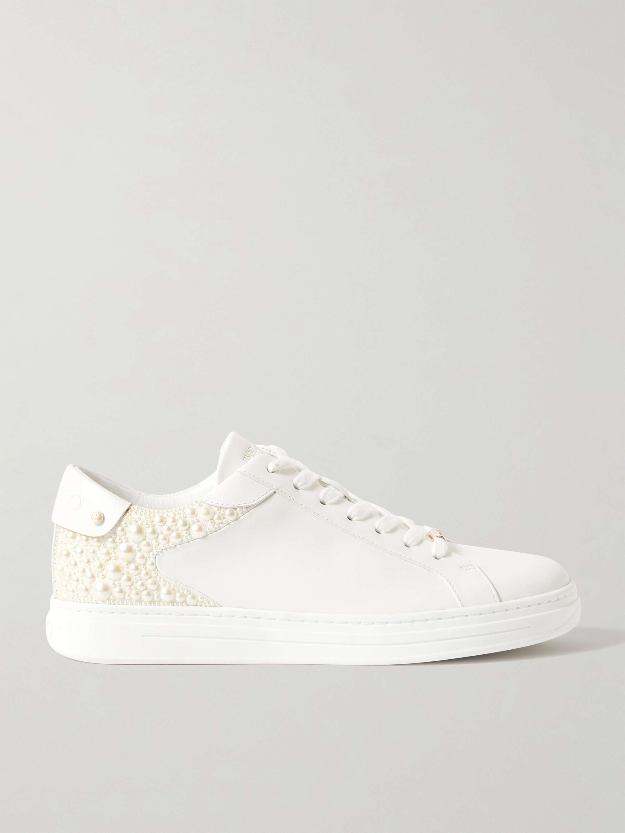 White Rome faux pearl-embellished canvas and leather sneakers | JIMMY CHOO | NET-A-PORTER