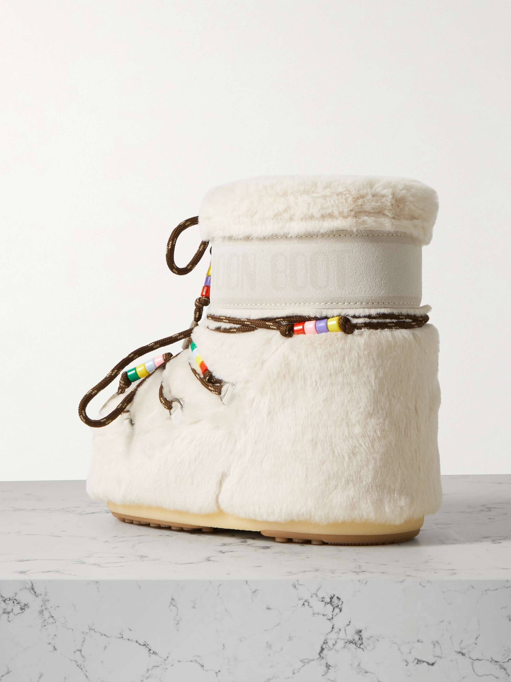 MOON BOOT Icon Low embellished faux-fur and suede-trimmed shell snow ...