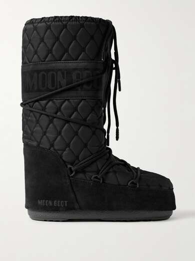 MOON BOOT Icon suede-trimmed quilted shell snow boots | NET-A-PORTER
