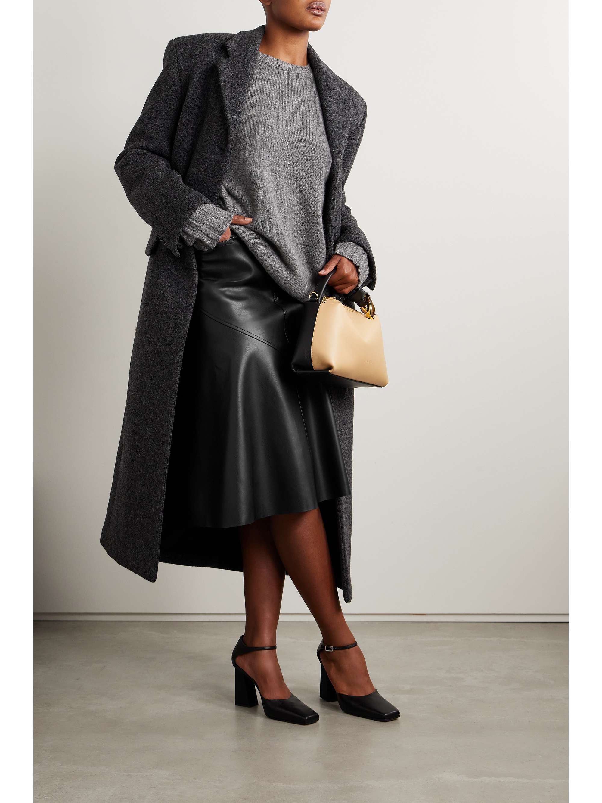 PROENZA SCHOULER WHITE LABEL Jesse paneled vegan leather midi skirt ...