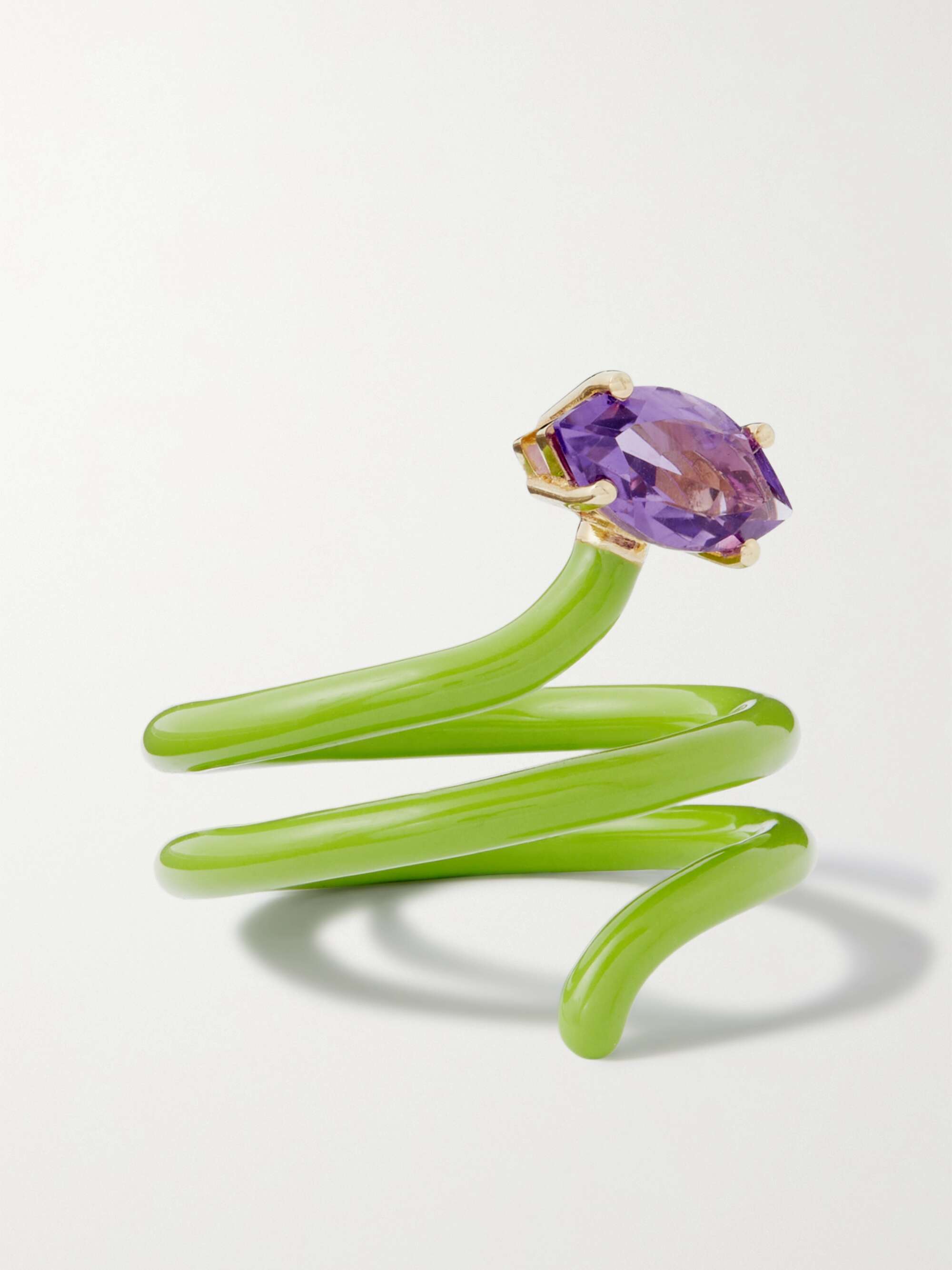 BEA BONGIASCA Long Vine 9-karat gold, silver, enamel and amethyst ring ...