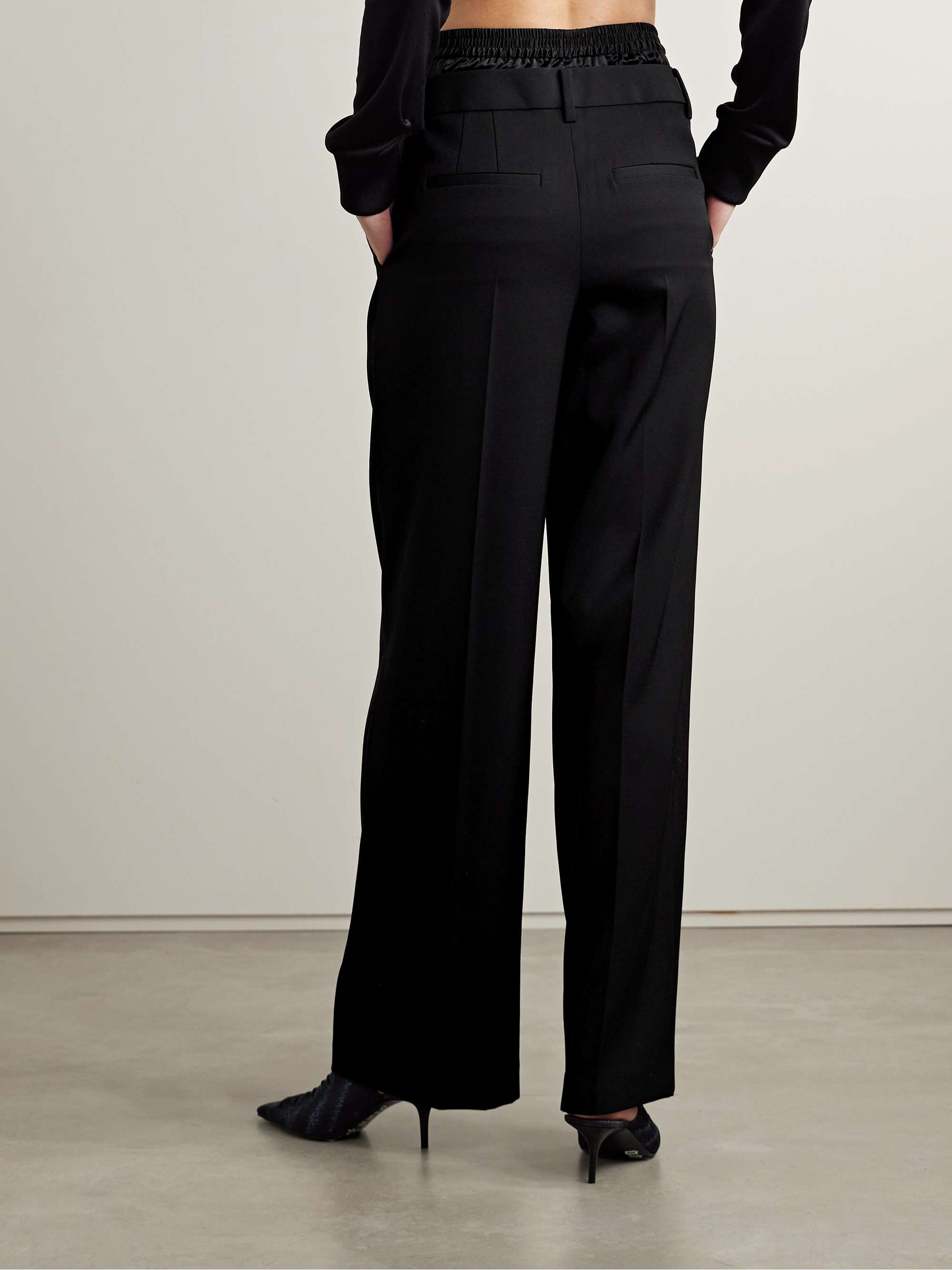ALEXANDER WANG Layered satin-trimmed wool-twill wide-leg pants | NET-A ...
