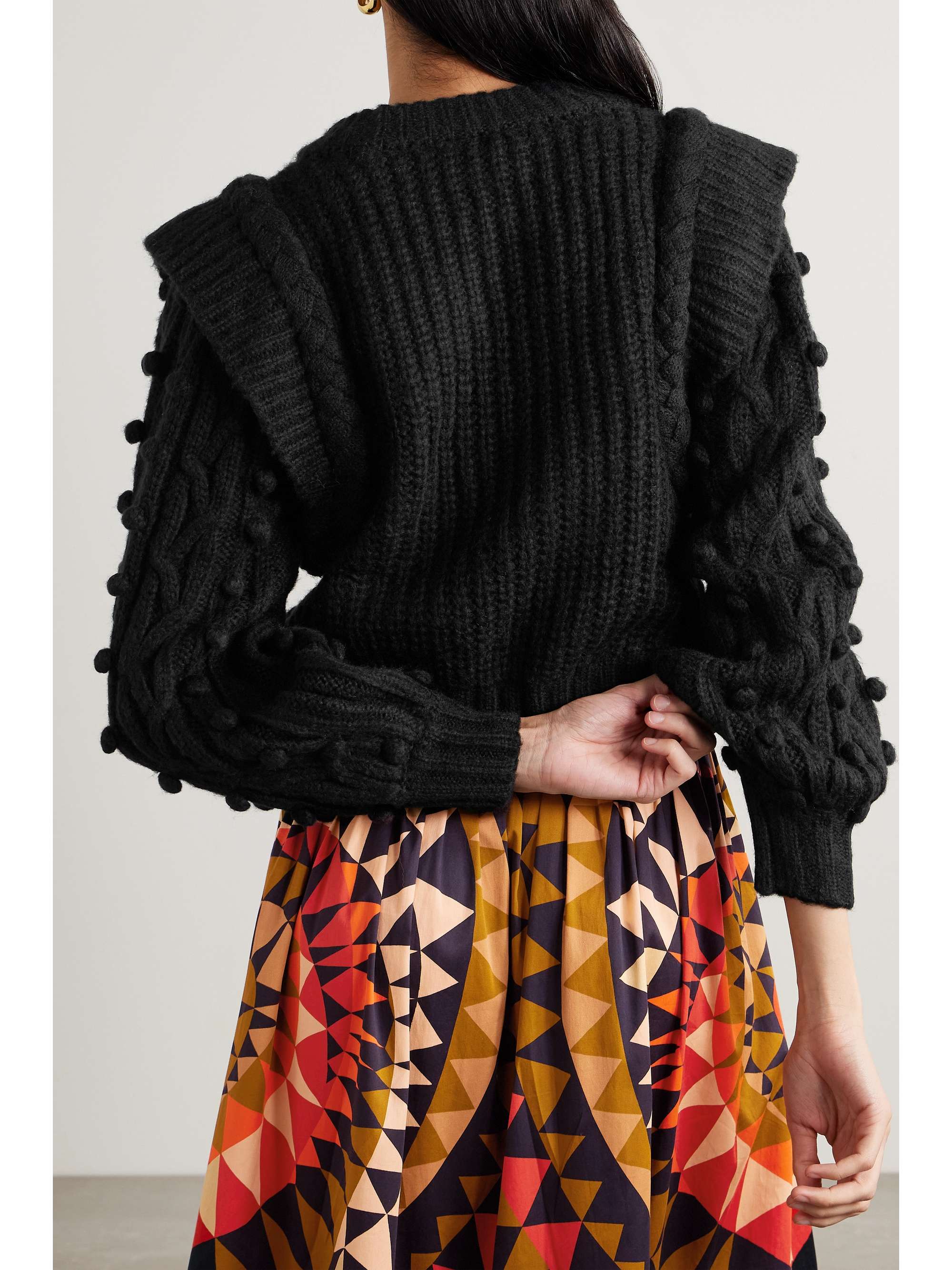 FARM RIO Pom pom-embellished braided knit sweater | NET-A-PORTER