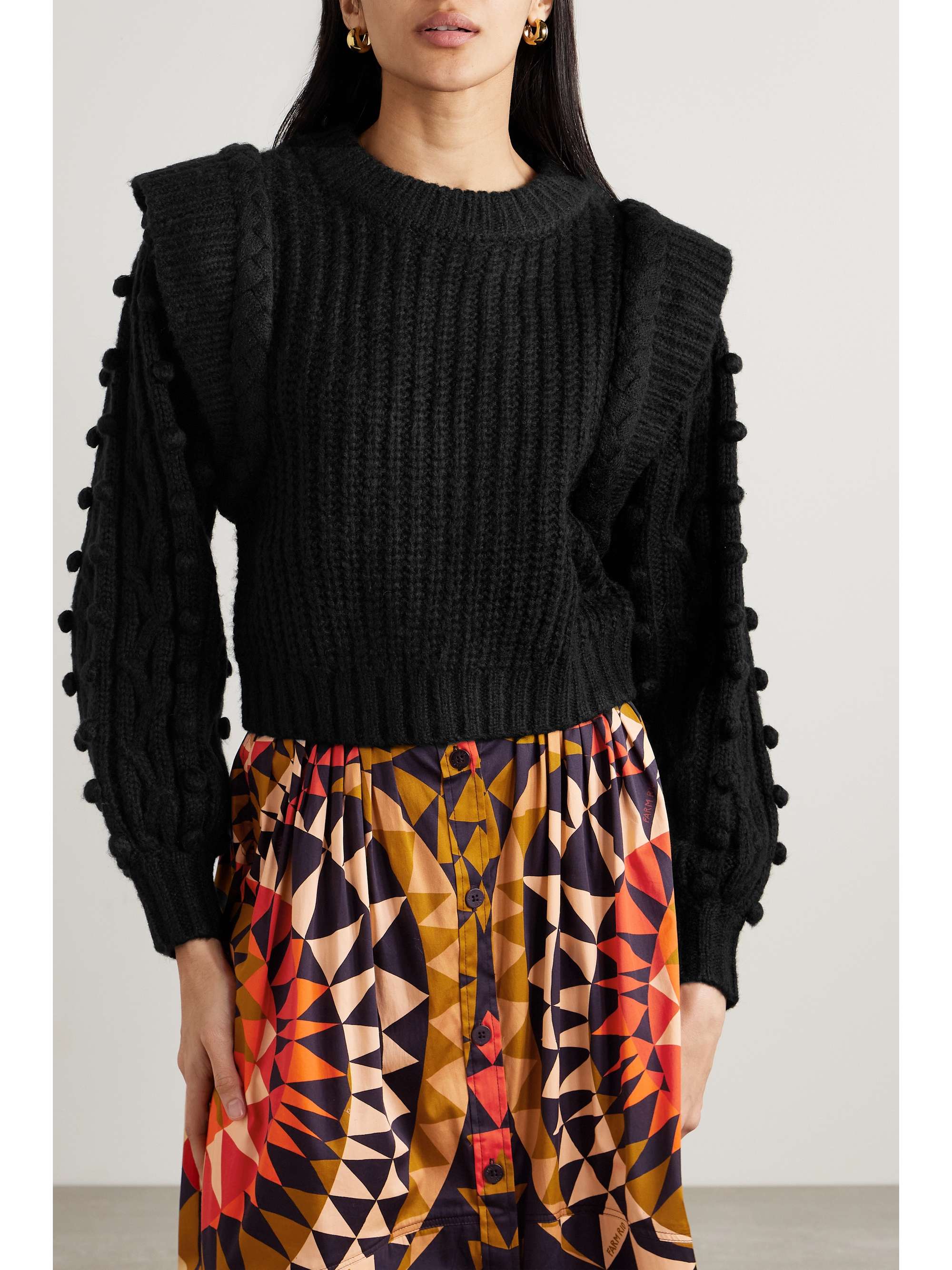 FARM RIO Pom pom-embellished braided knit sweater | NET-A-PORTER