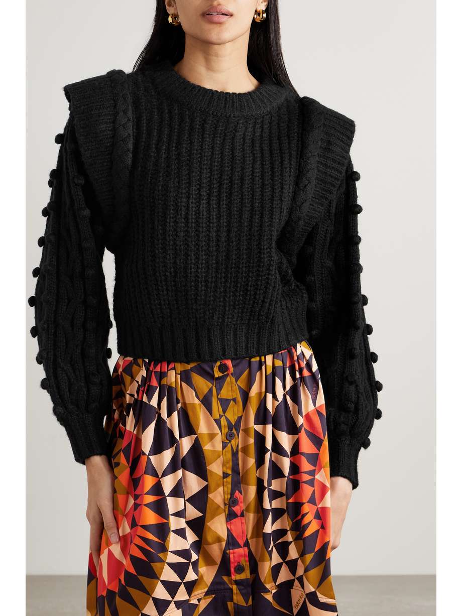 FARM RIO Pom pom-embellished braided knit sweater | NET-A-PORTER